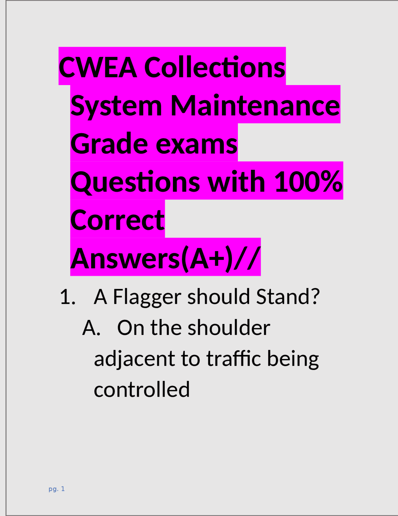 Cwea Collections System Maintenance Grade Exams Questions With 100 Correct Answers A