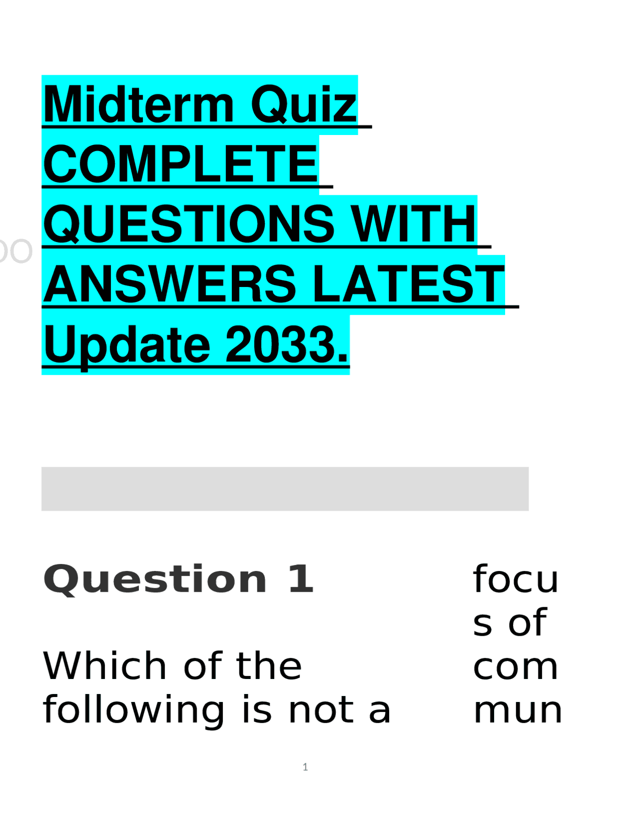 Midterm Quiz COMPLETE QUESTIONS WITH ANSWERS LATEST Update 2033 ...