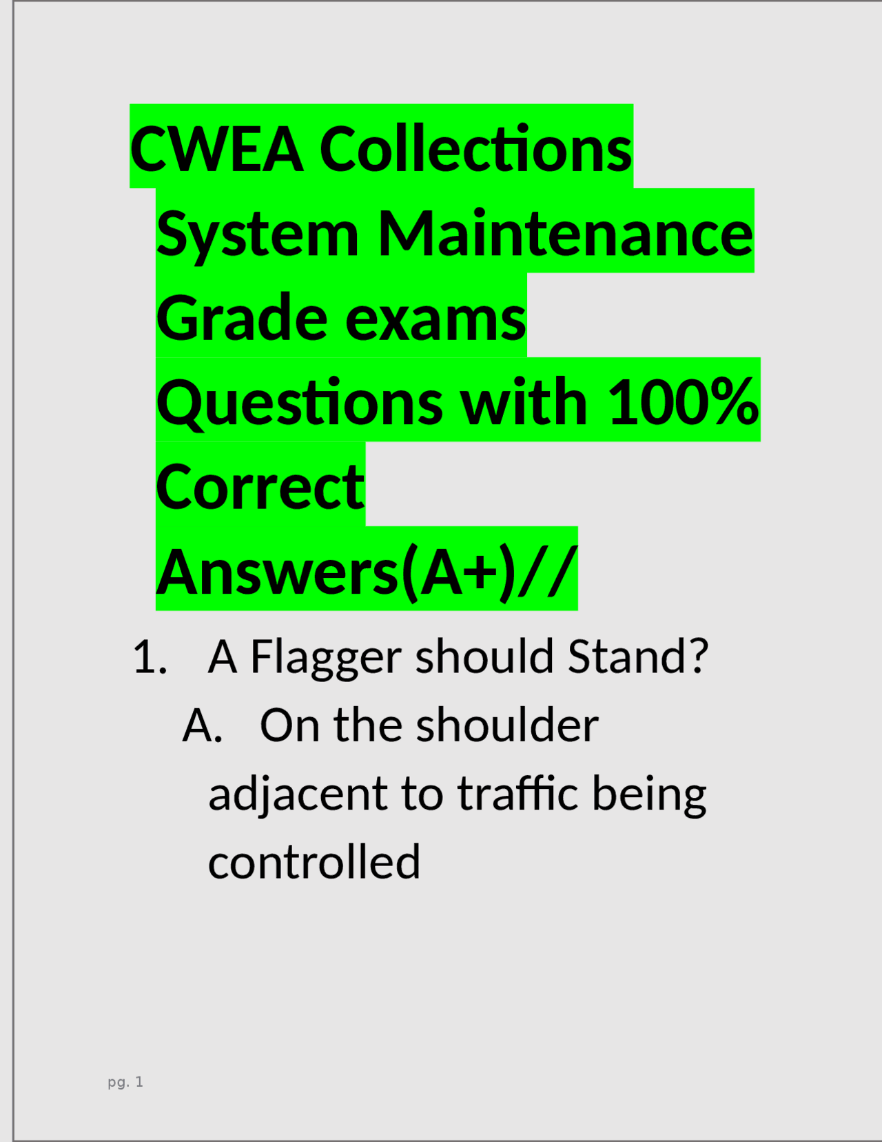 Cwea Collections System Maintenance Grade Exams Questions With 100 Correct Answers A