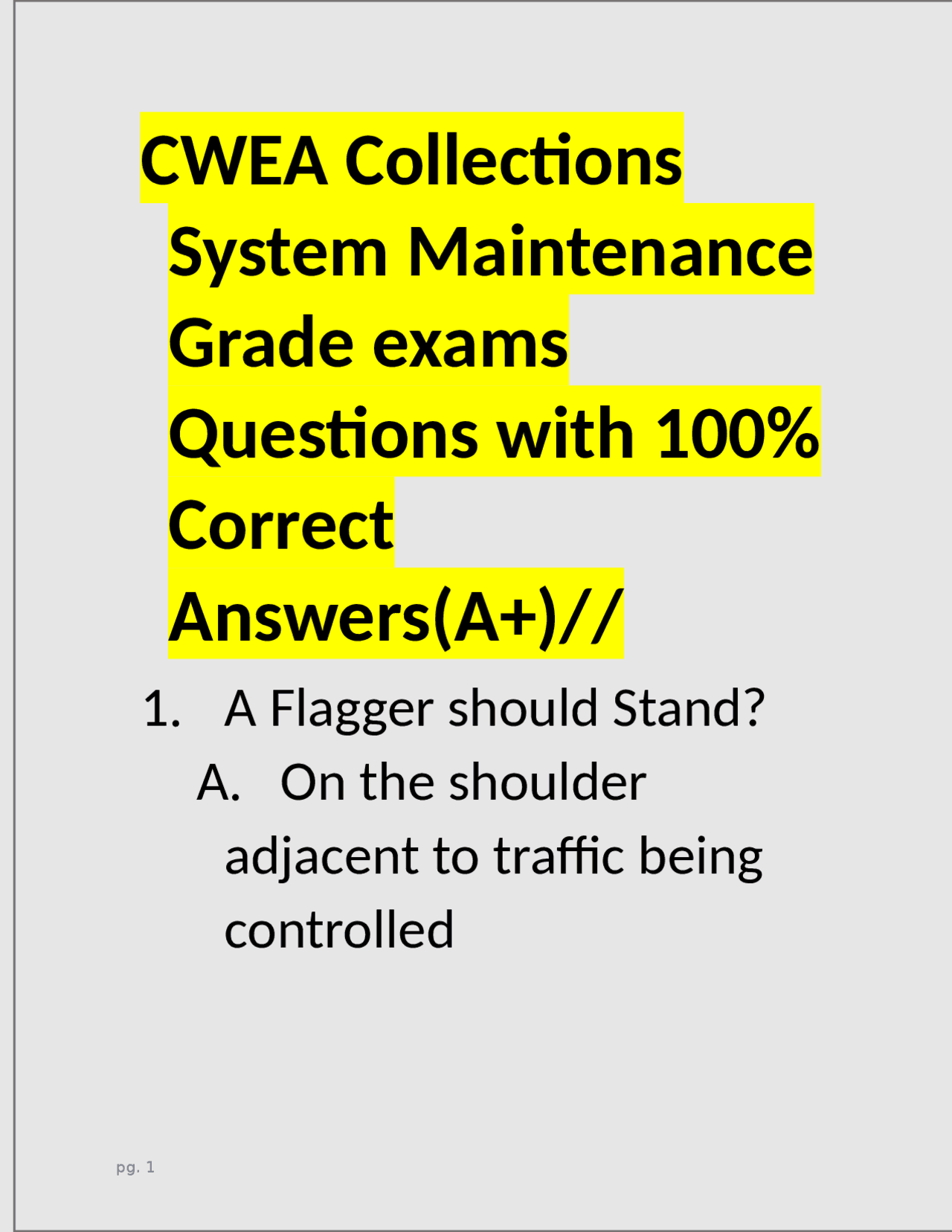 Cwea Collections System Maintenance Grade Exams Questions With 100 Correct Answers A