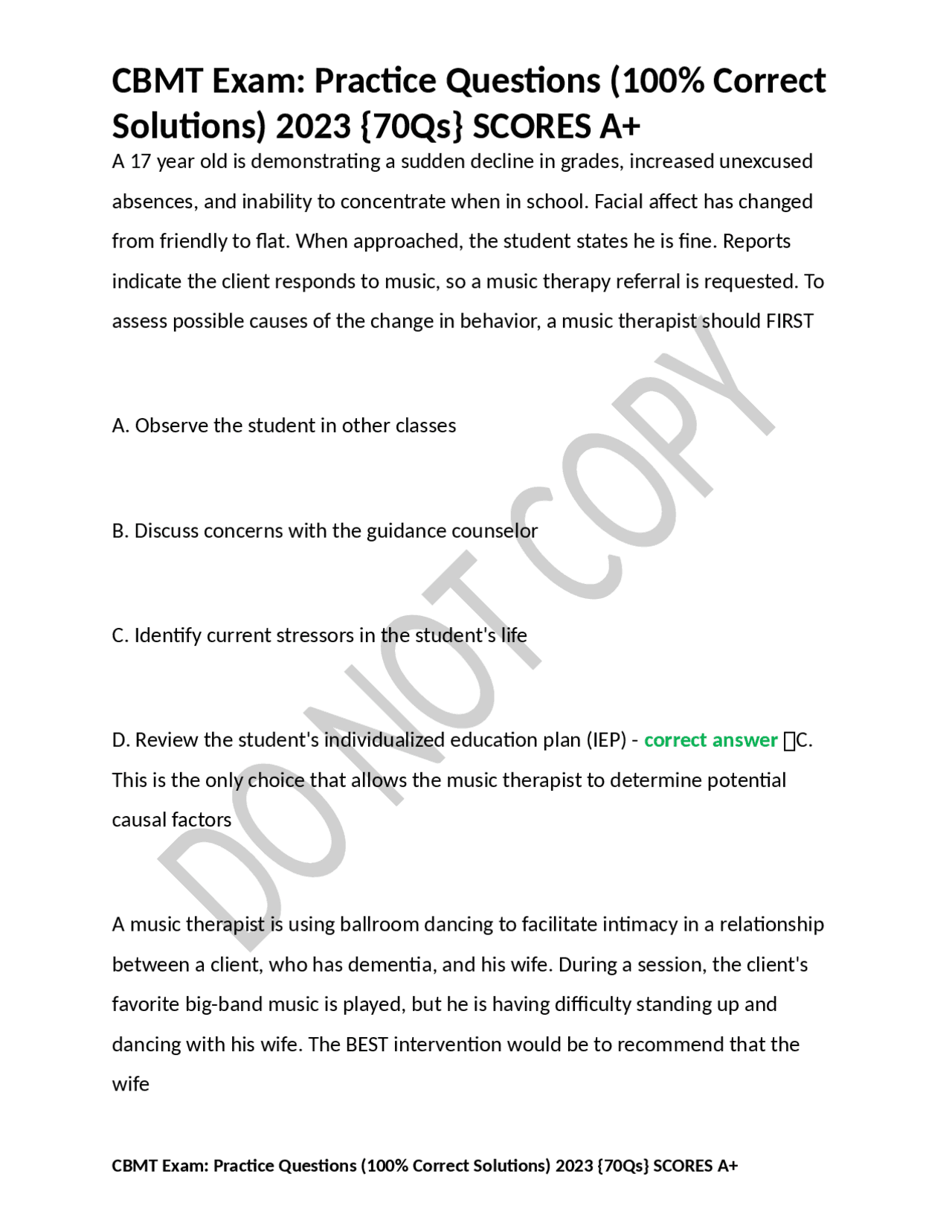 CBMT Exam: Practice Questions (100% Correct Solutions) 2023 {70Qs ...