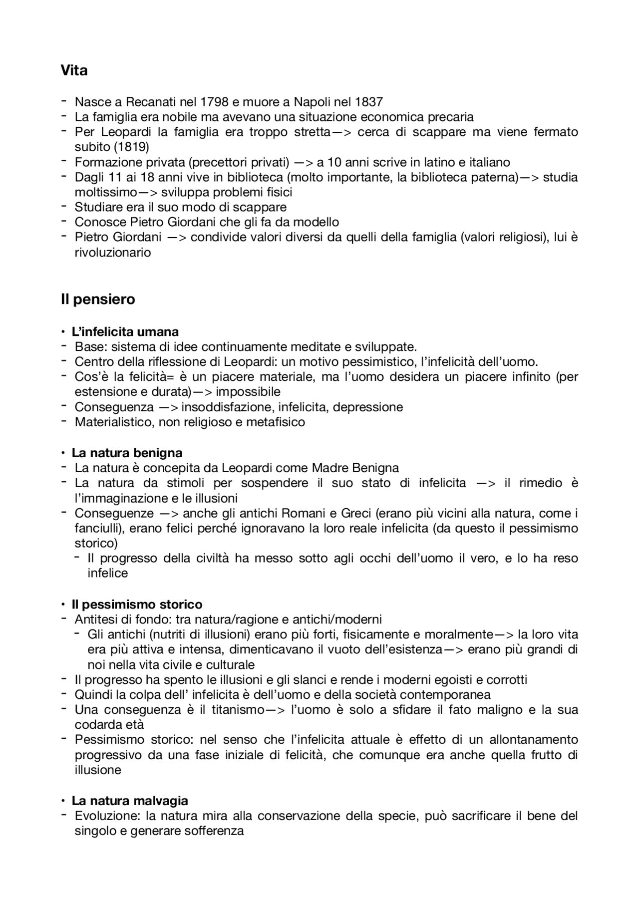 Giacomo Leopardi Riassunto Appunti Di Italiano Docsity