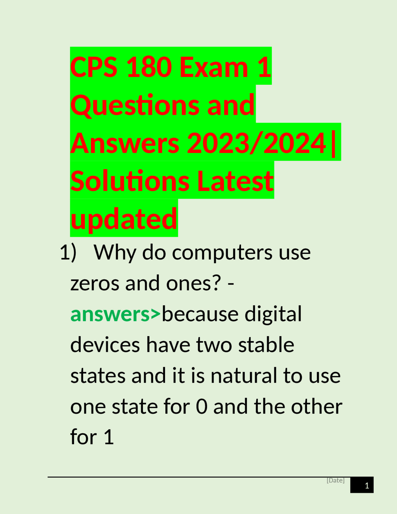Cps 180 Exam 1 Questions And Answers 20232024 Solutions Latest Updated Exams Information 