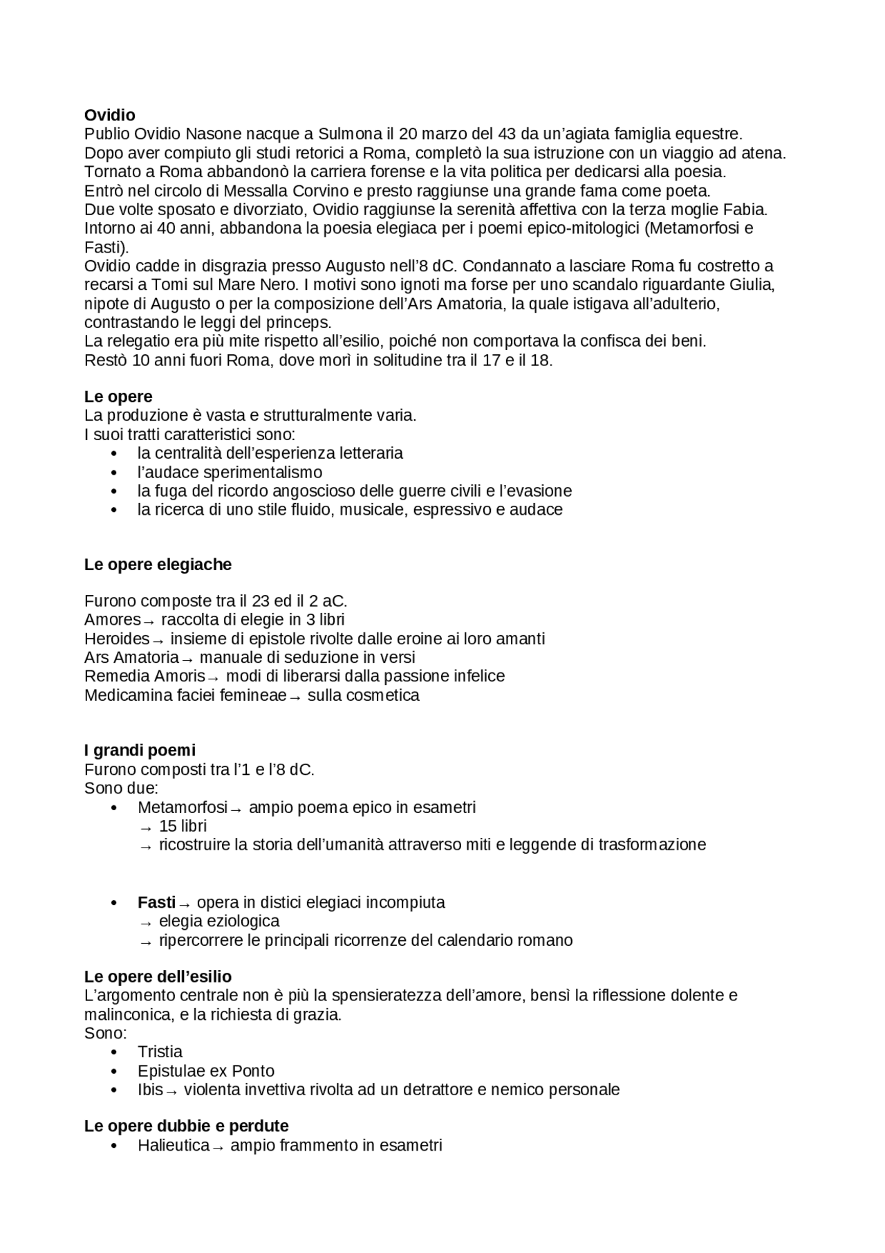 La Vita E Le Opere Di Ovidio Appunti Di Latino Docsity