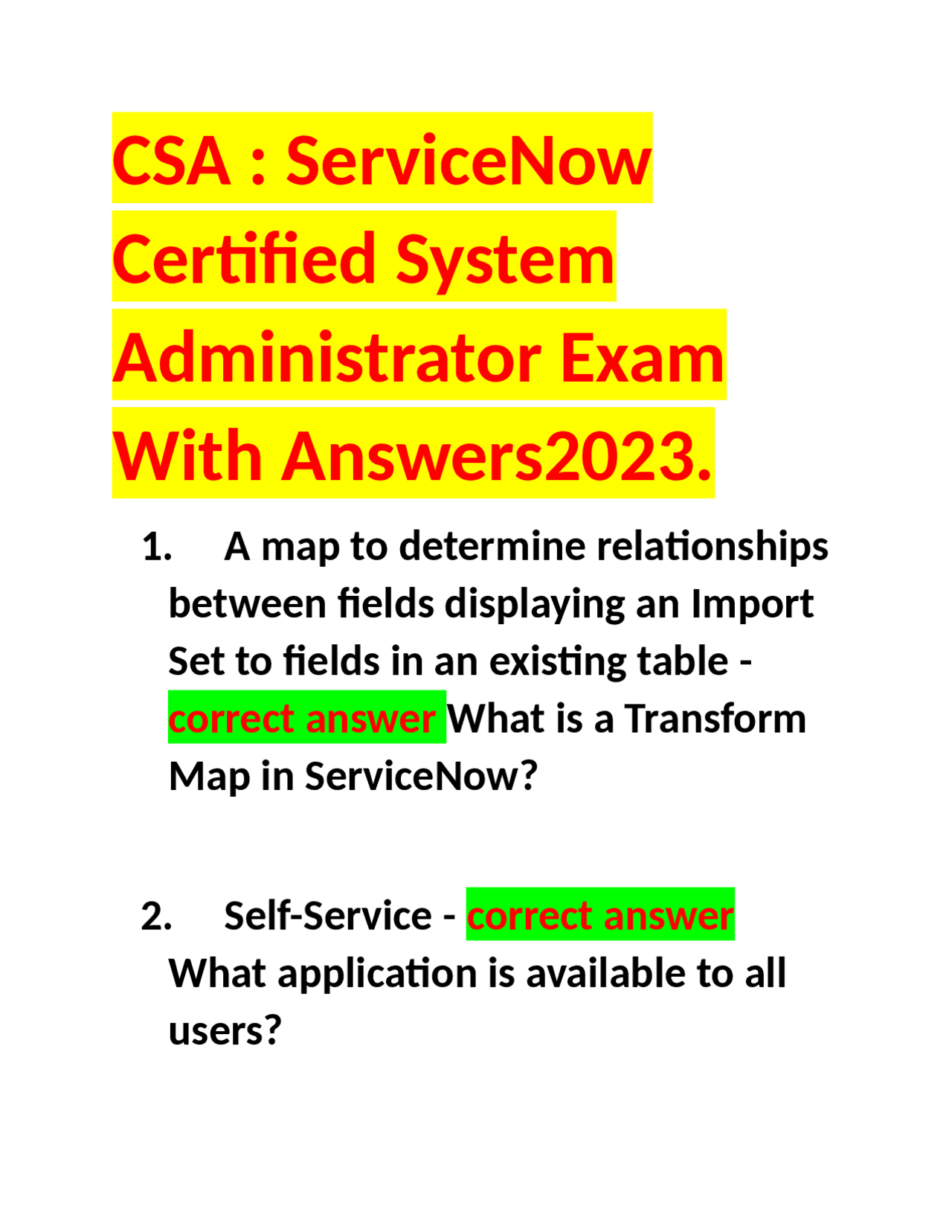 CSA : ServiceNow Certified System Administrator Exam With Answers2023 ...