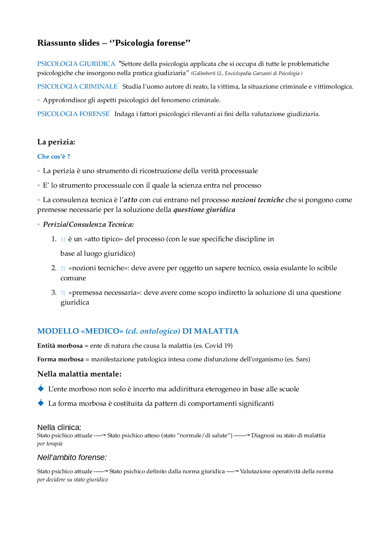 Riassunto Completo Slides Neuropsicologia Forense 2023 2024 Schemi E