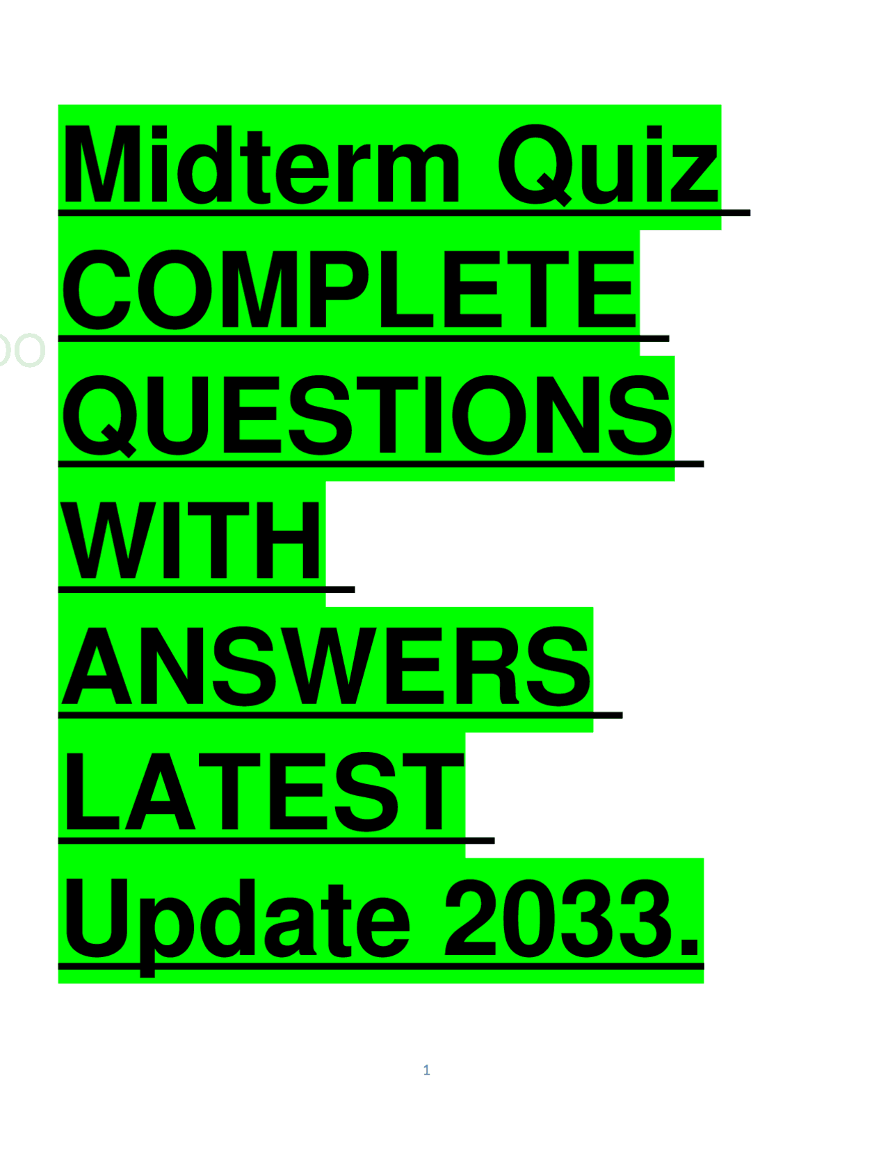 Midterm Quiz COMPLETE QQUESTIONS WITH ANSWERS LATEST Update 2033 ...
