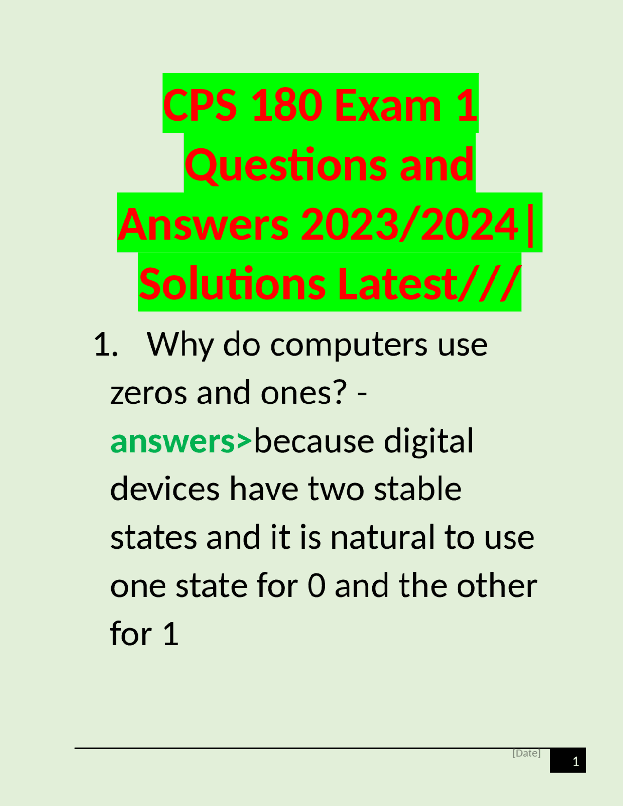 CPS 180 Exam 1 Questions and Answers | Exams Information Technology ...