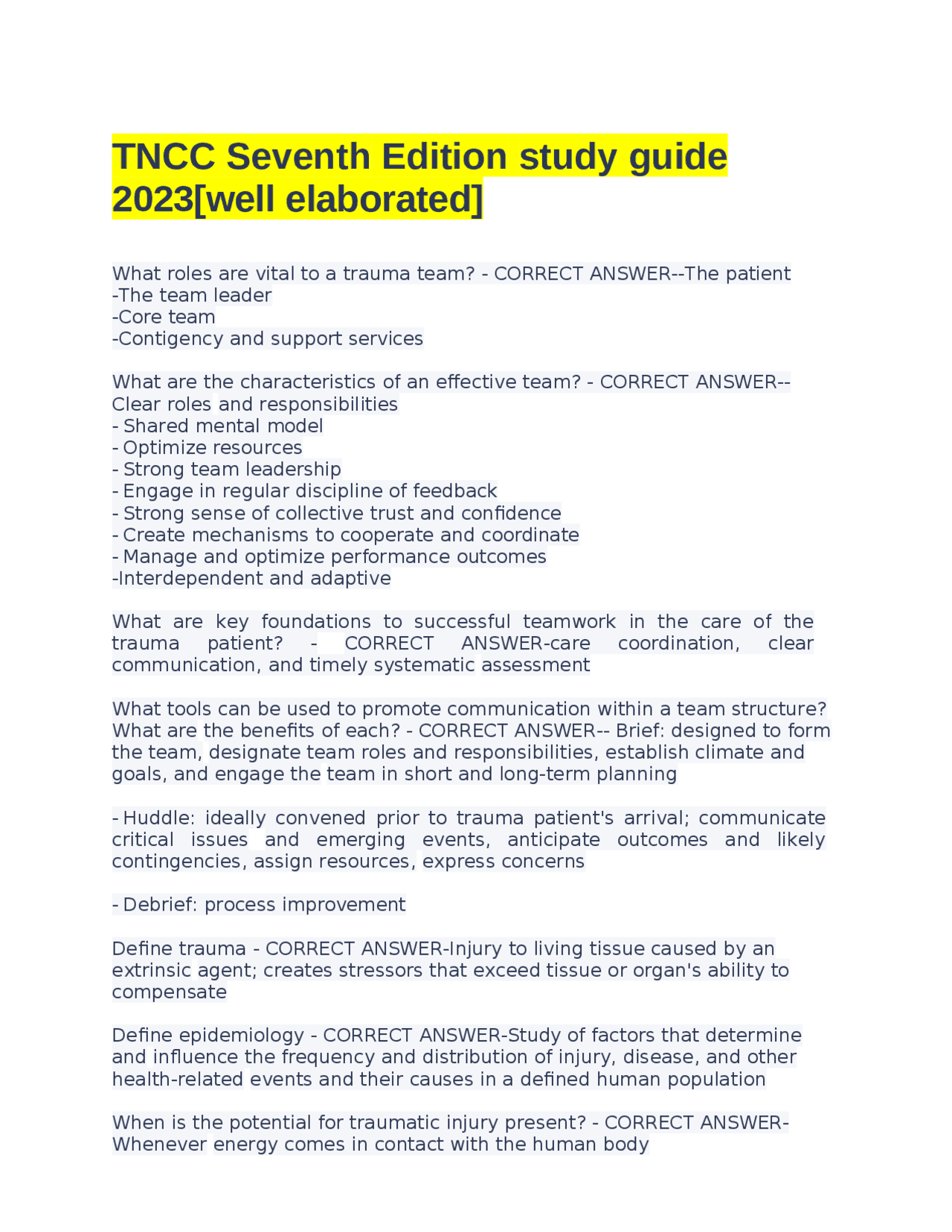 TNCC Seventh Edition study guide 2023[well elaborated] TNCC Seventh ...