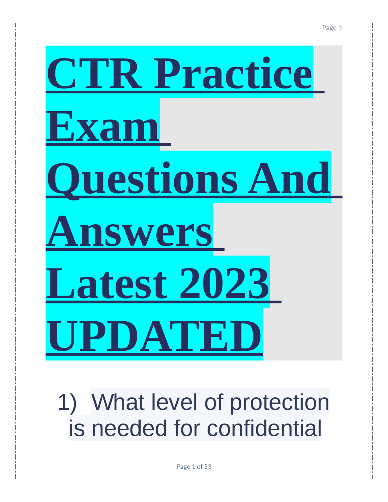 CTR Practice Exam Questions And Answers Latest 2023 UPDATED | Exams ...