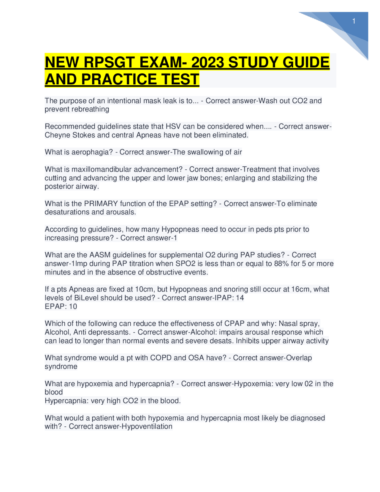 NEW RPSGT EXAM- 2023 STUDY GUIDEAND PRACTICE TEST GRADED A+ | Exams ...