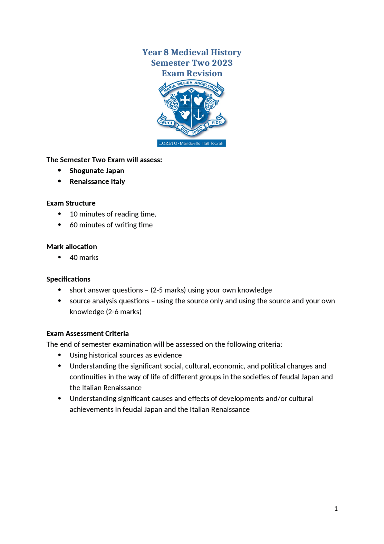 Shogunate Japan and Renaissance | Exercises History | Docsity