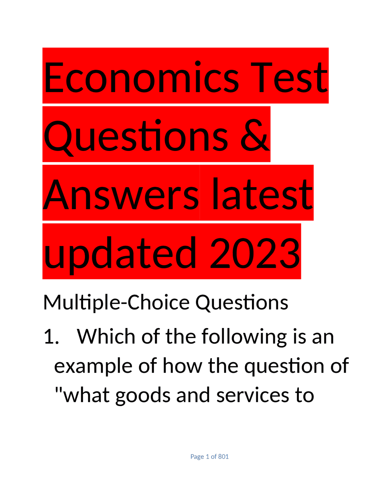 Economics Test Questions & Answers latest updated 2023 | Exams Business ...
