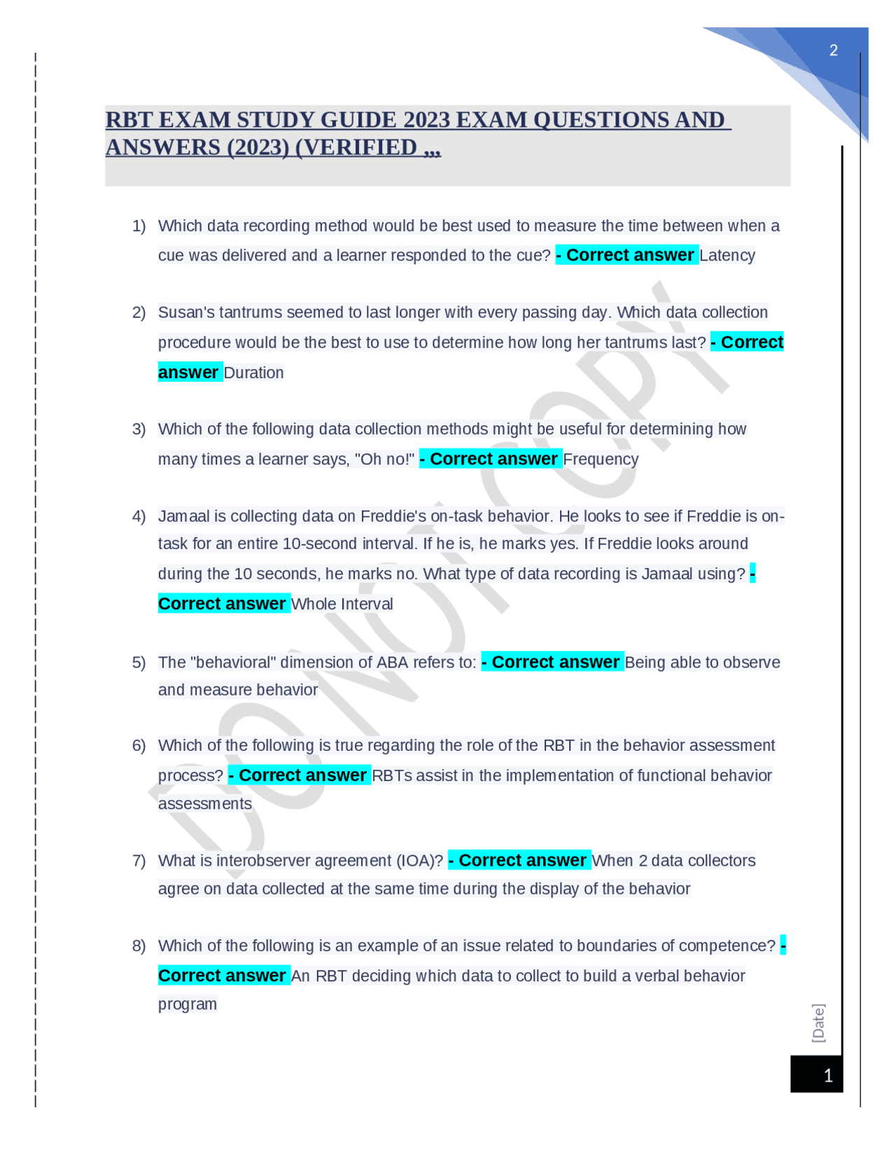 RBT EXAM STUDY GUIDE 2023 EXAM QUESTIONS AND ANSWERS (2023) (VERIFIED ...