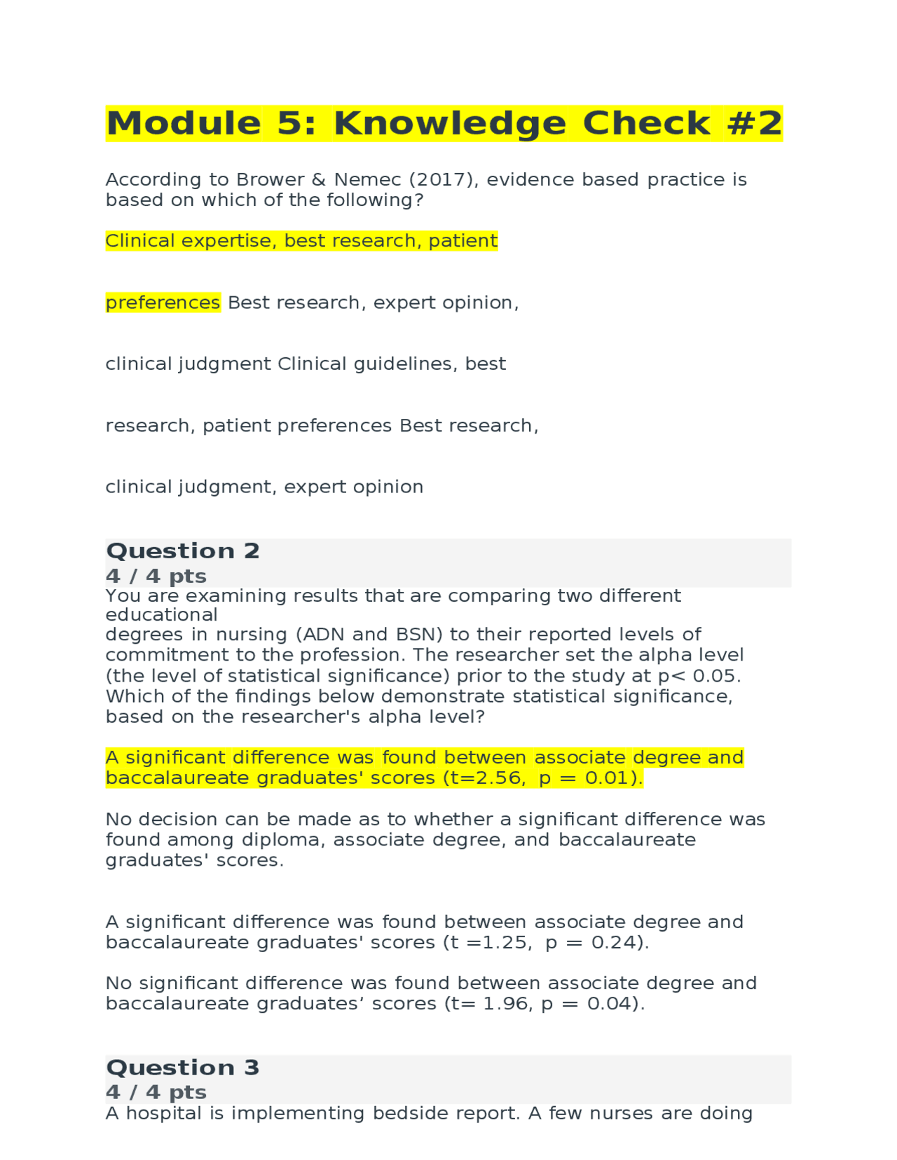 Module 5: Knowledge Check #2 | Exams Nursing | Docsity