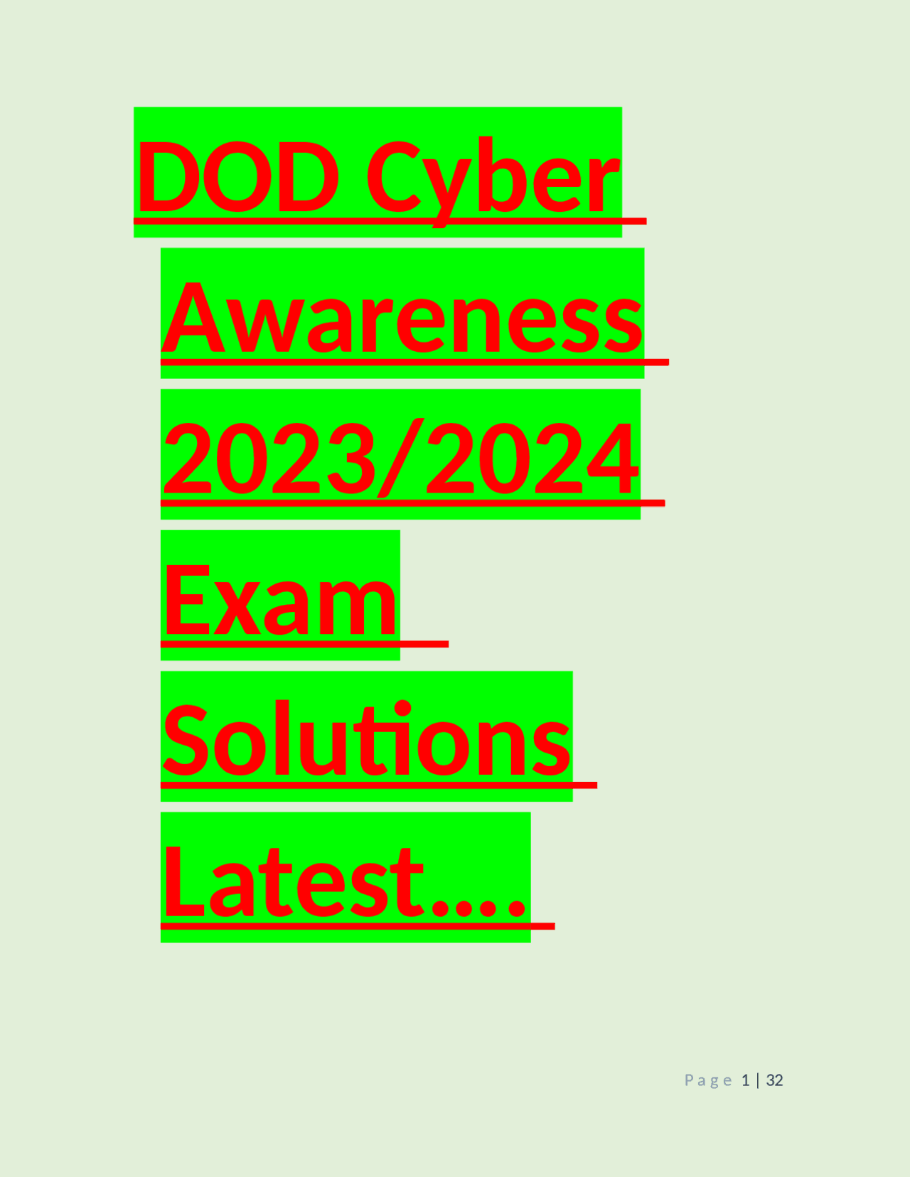 DOD Cyber Awareness Exam Solutions: 2023/2024 Guide | Exams Information ...
