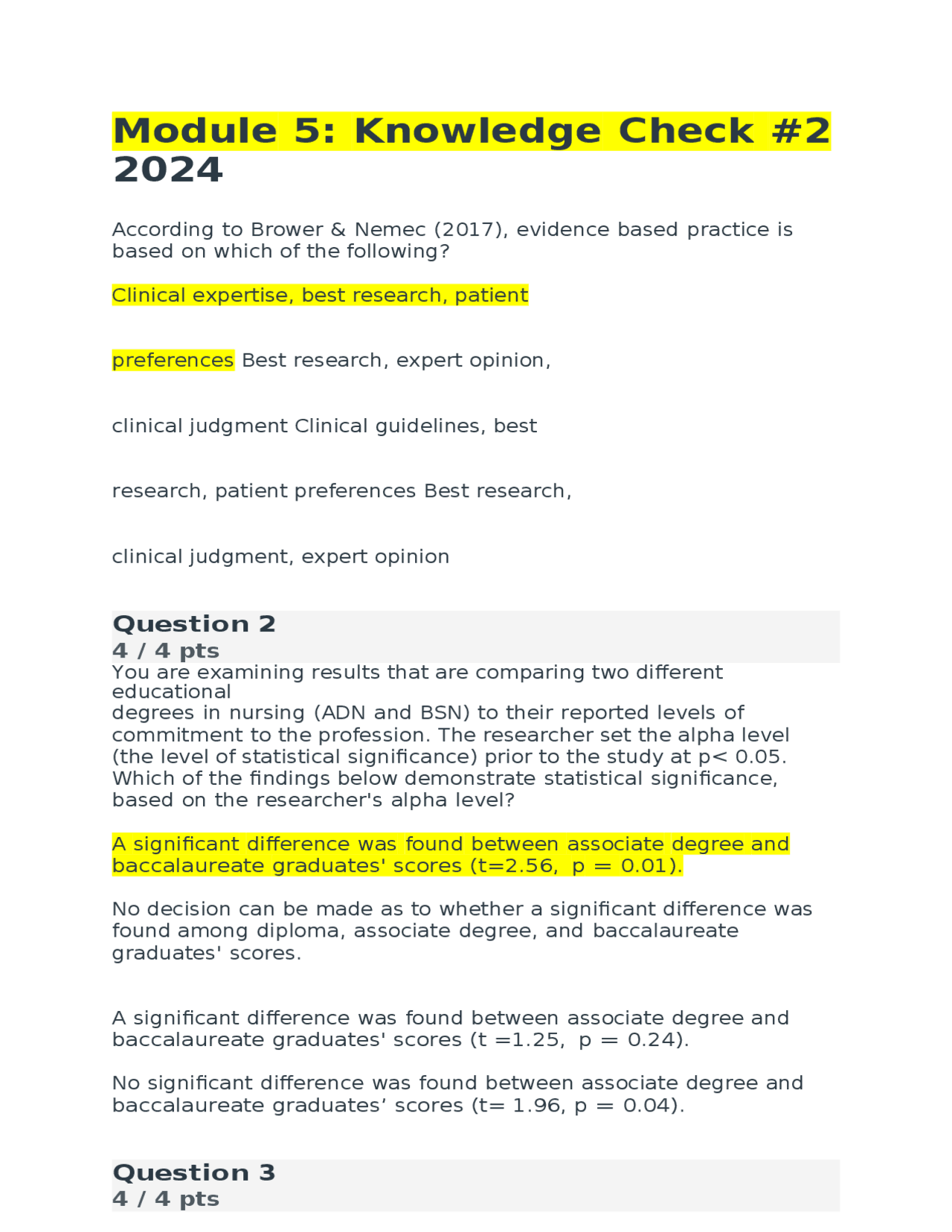 Module 5: Knowledge Check #2 2024 | Exams Nursing | Docsity