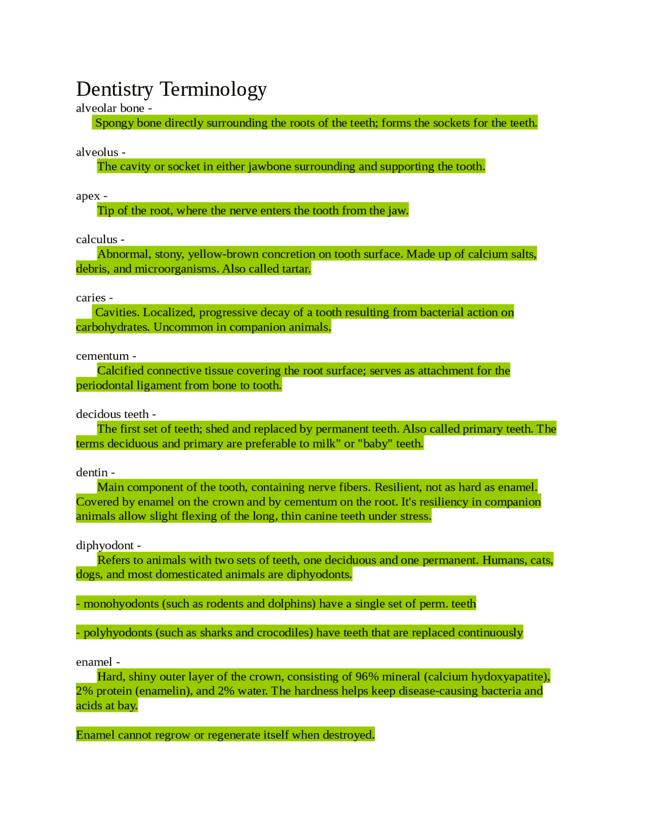 Dentistry Terminology Dentistry Terminology | Exams Dentistry | Docsity