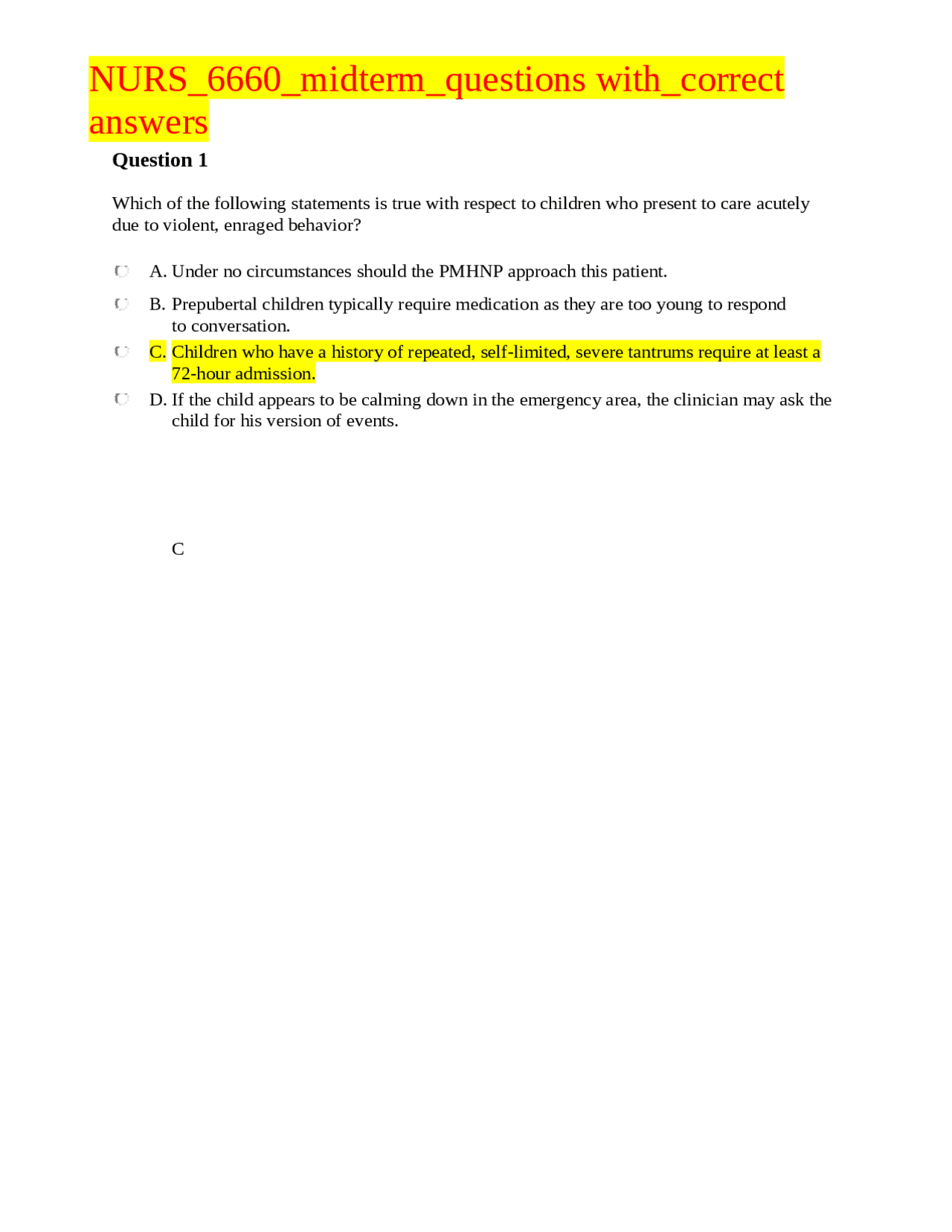 Nurs6660midtermquestions Withcorrect Answers Exams Nursing Docsity
