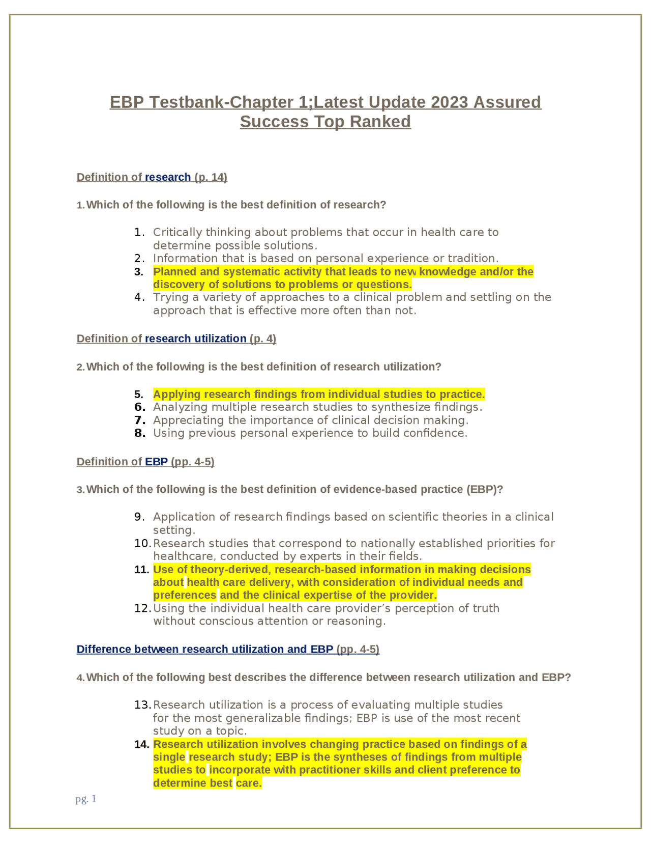 EBP Testbank-Chapter 1;Latest Update 2023 Assured Success Top Ranked ...