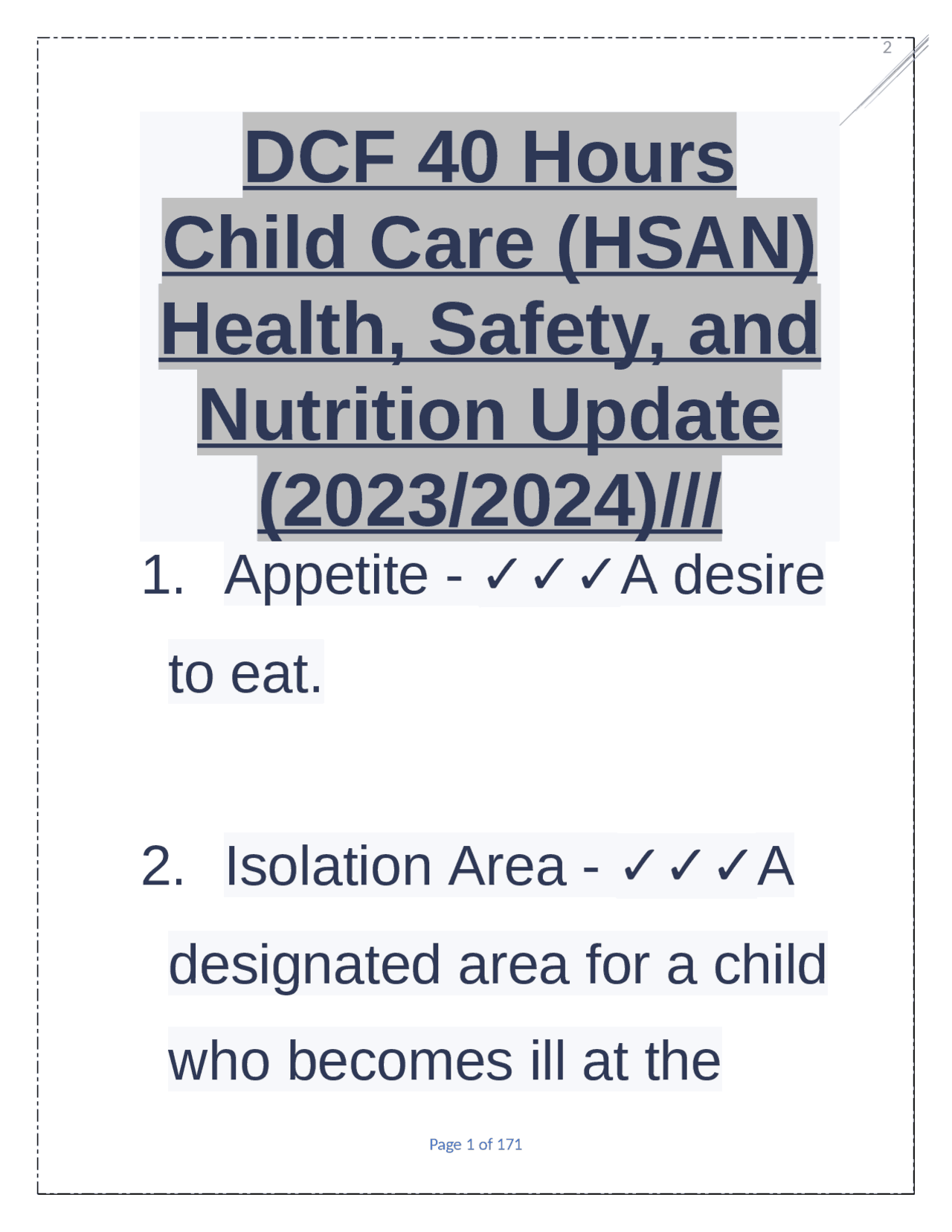 DCF 40 Hours Child Care (HSAN) Health, Safety, and Nutrition Update ...