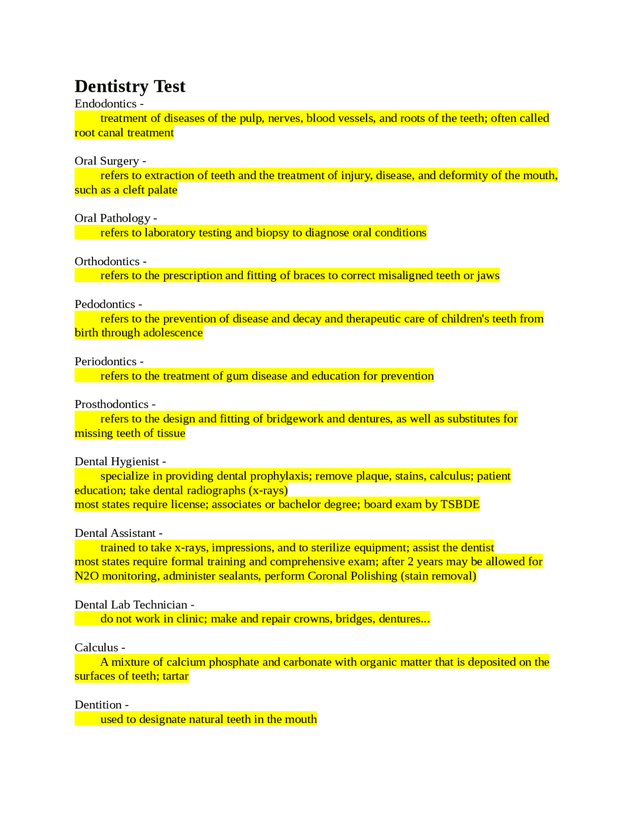 Dentistry TestDentistry Test | Provas Odontologia | Docsity