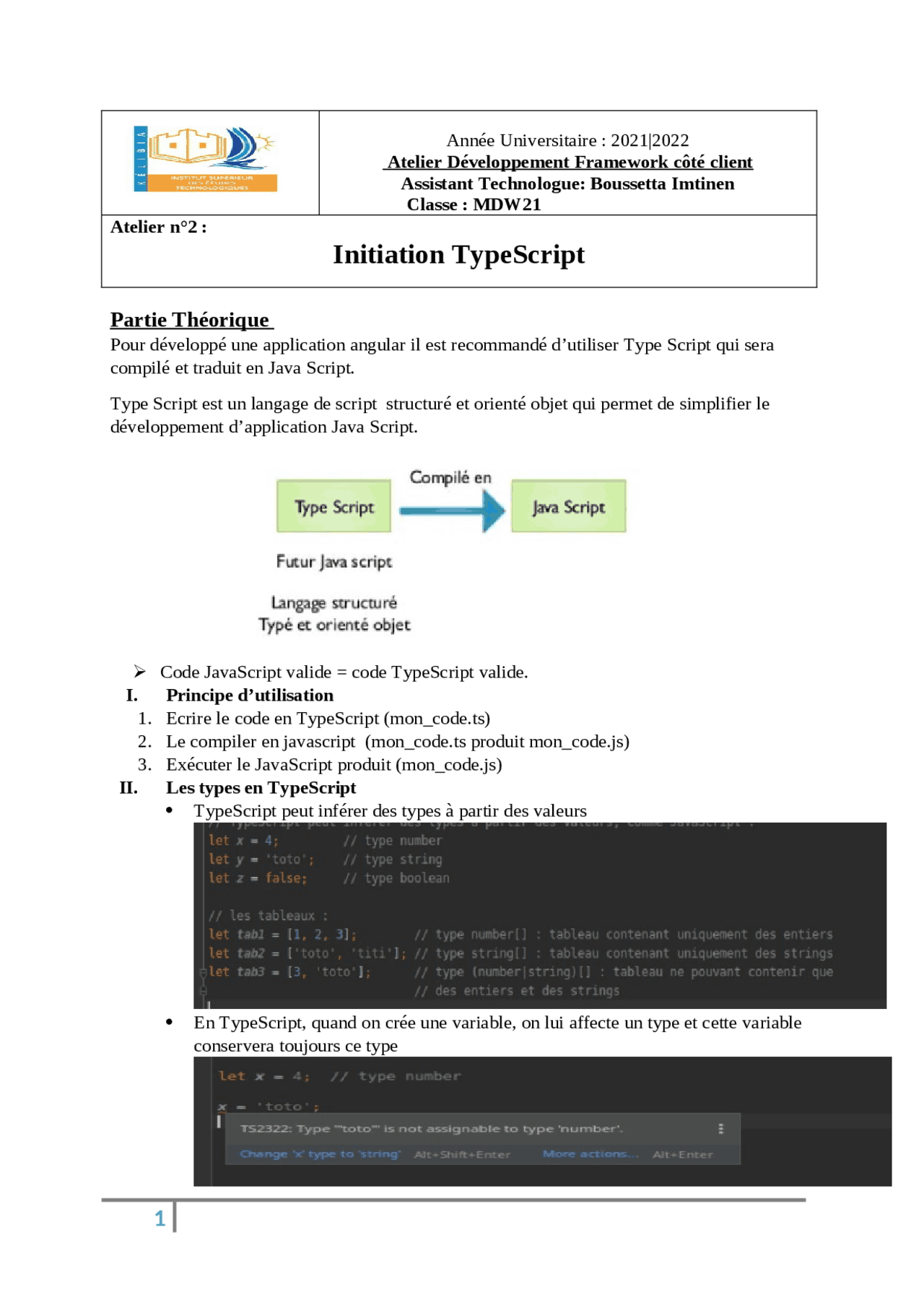 Initiation au TypeScript | Summaries Java Programming | Docsity
