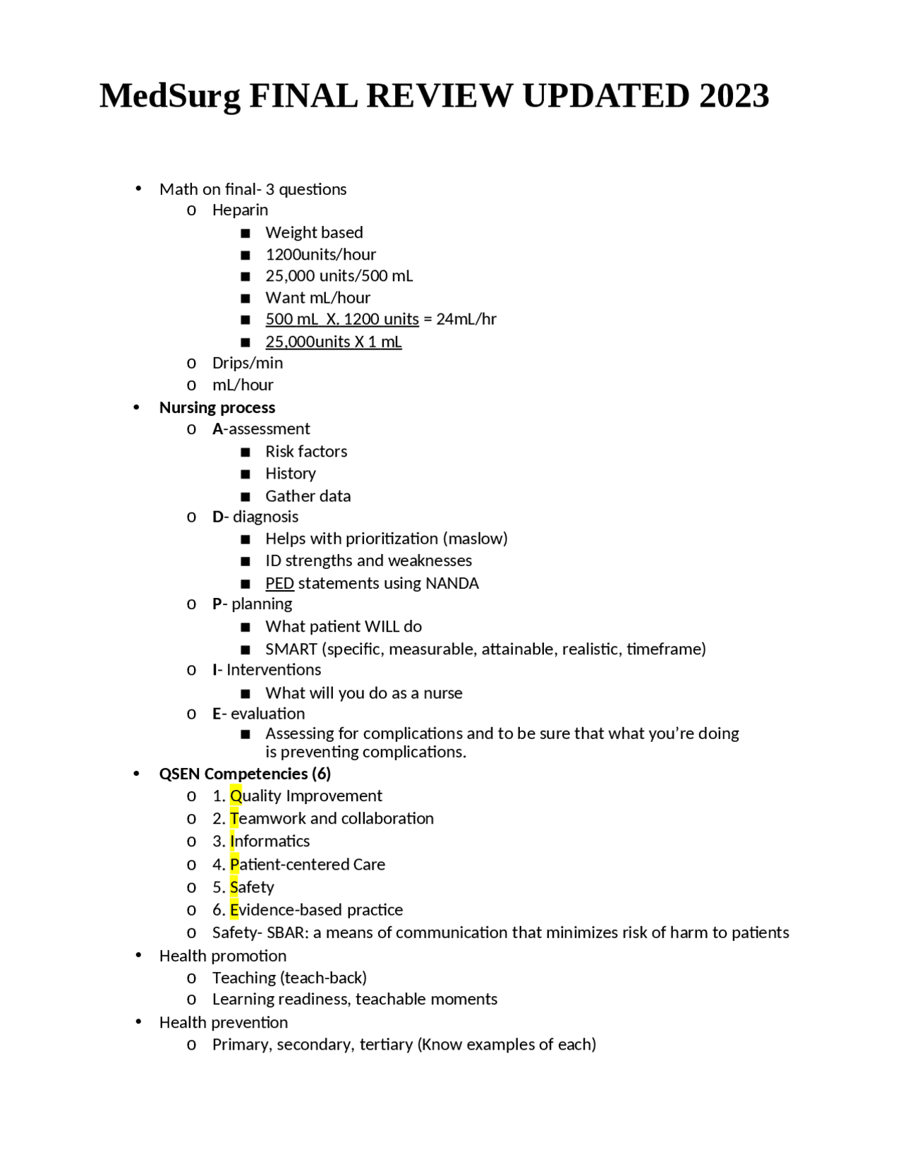 Medsurg Final Review Updated 2023 Exams Public Health Docsity
