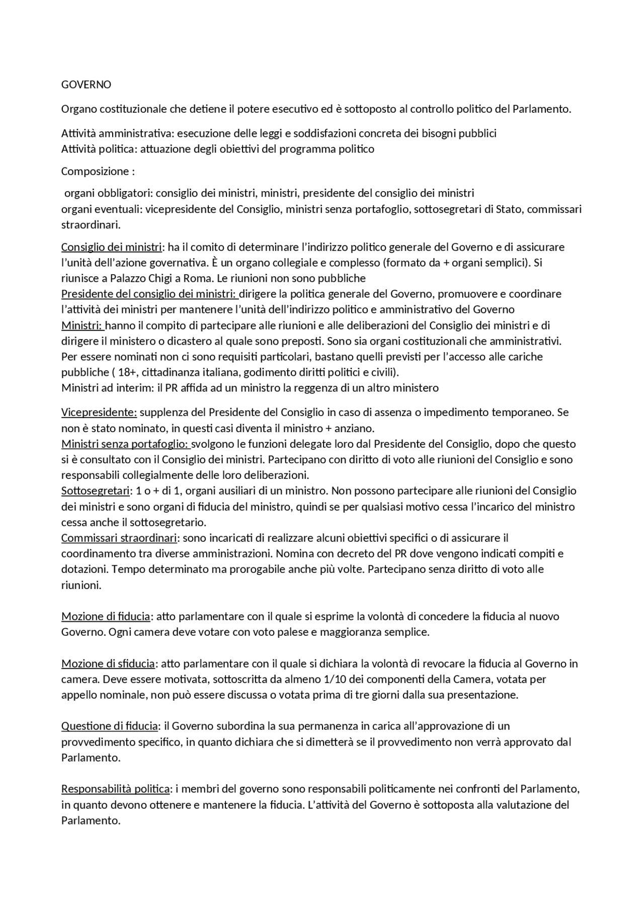 Il Governo - sintesi | Schemi e mappe concettuali di Diritto ed ...