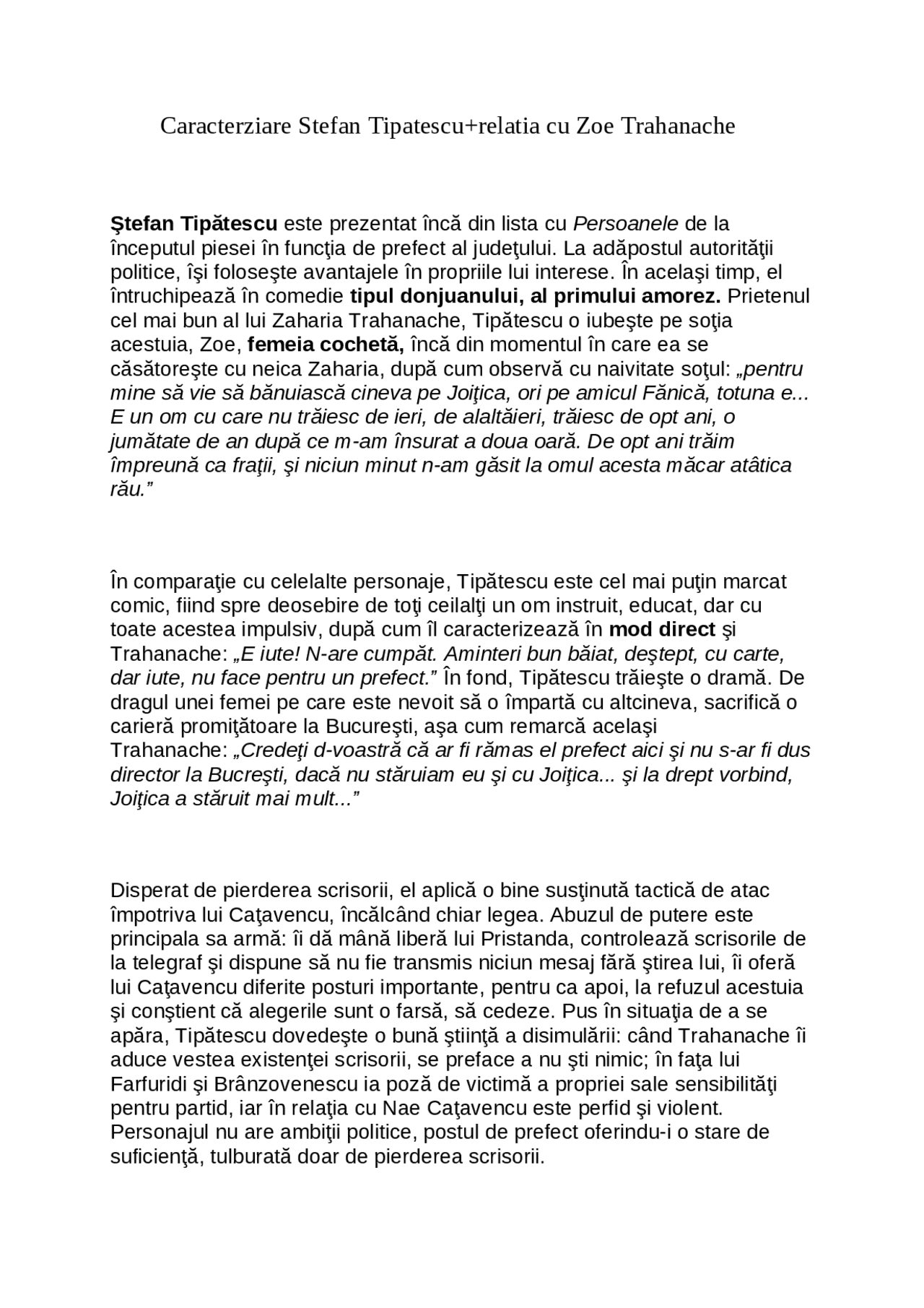 caracterizare_personaj_stefan_tipatescu | Study Guides, Projects ...