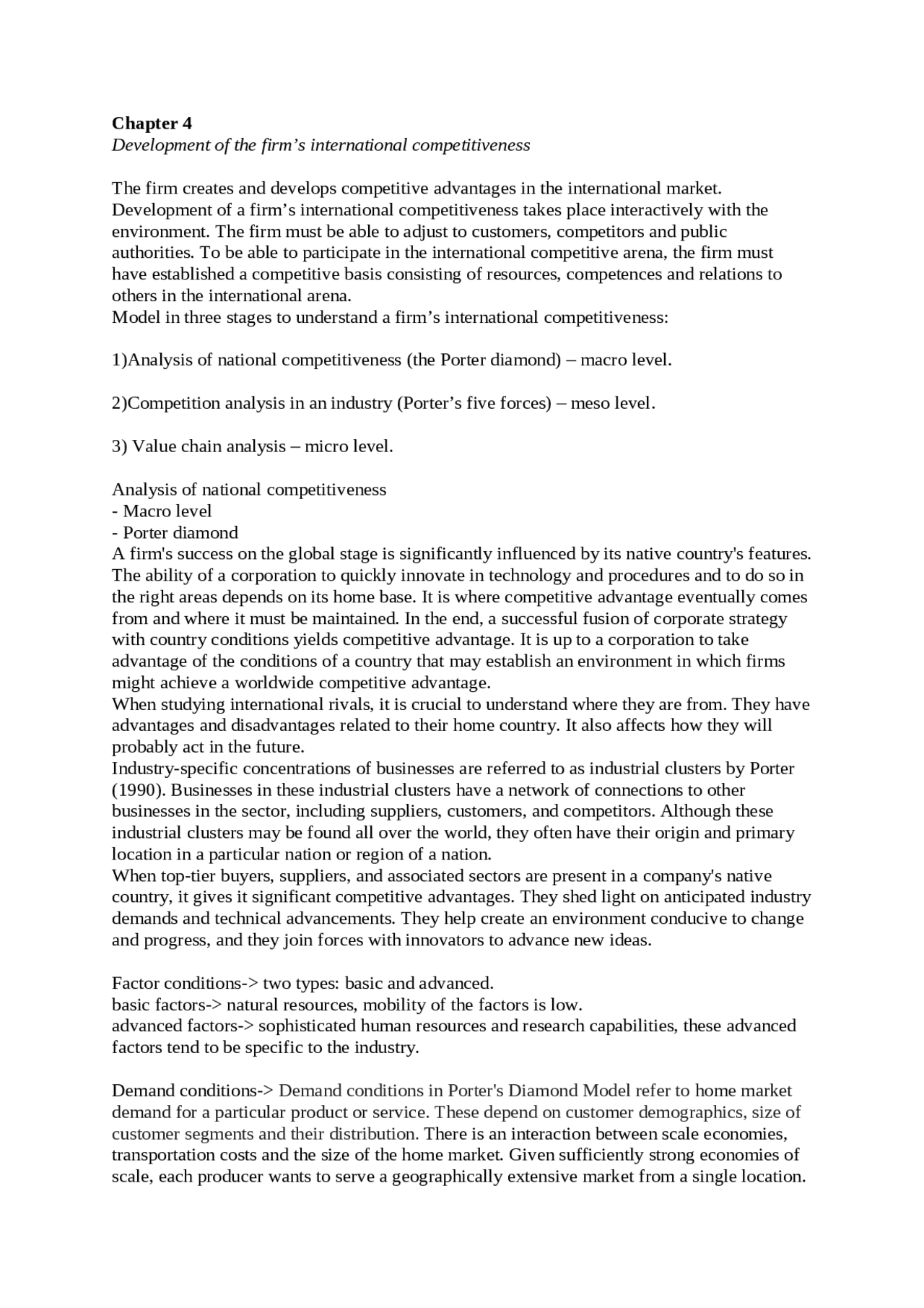 Chapter 4 Development of the firm’s international competitiveness | Appunti di Marketing | Docsity