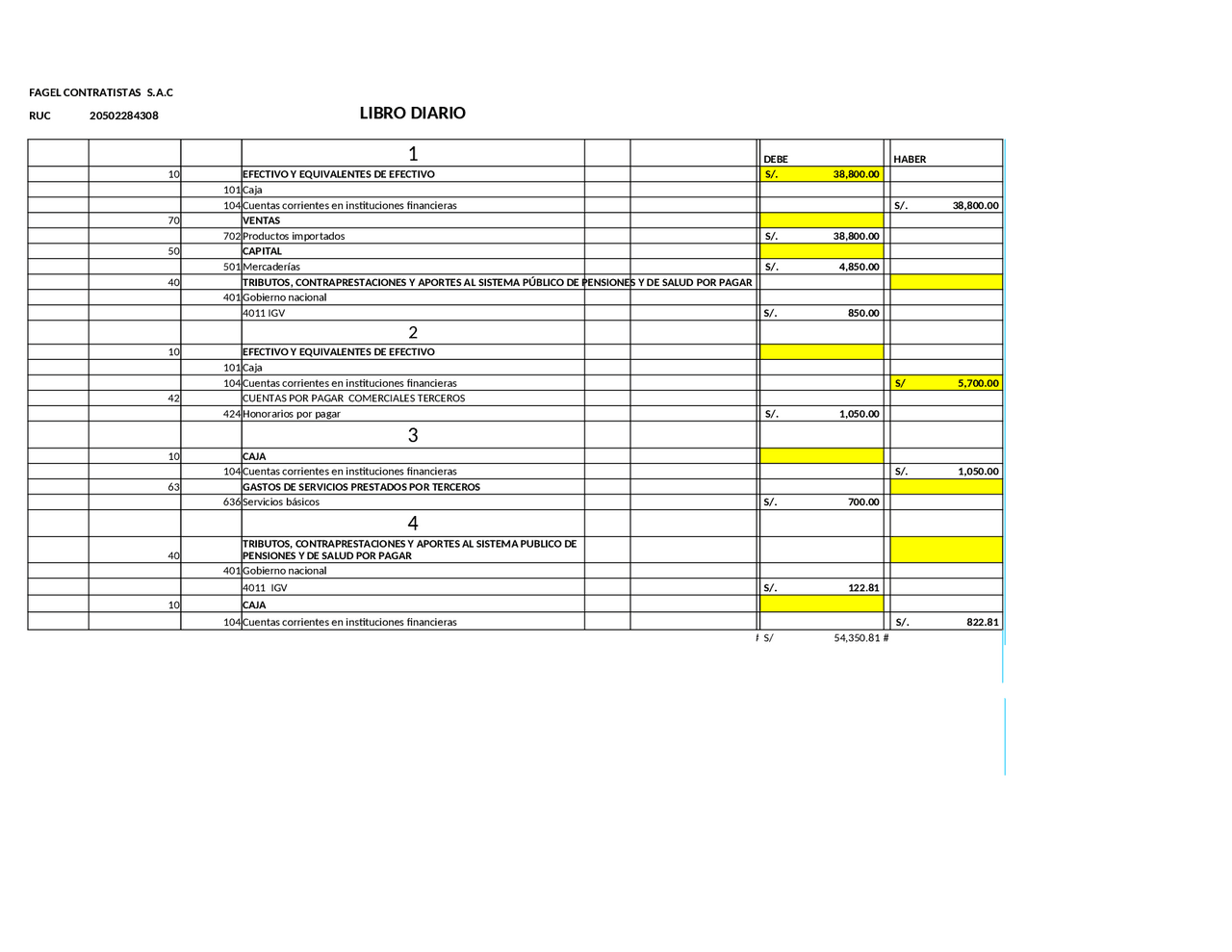 excel del libro diario semana 11 | Ejercicios de Contabilidad Financiera | Docsity