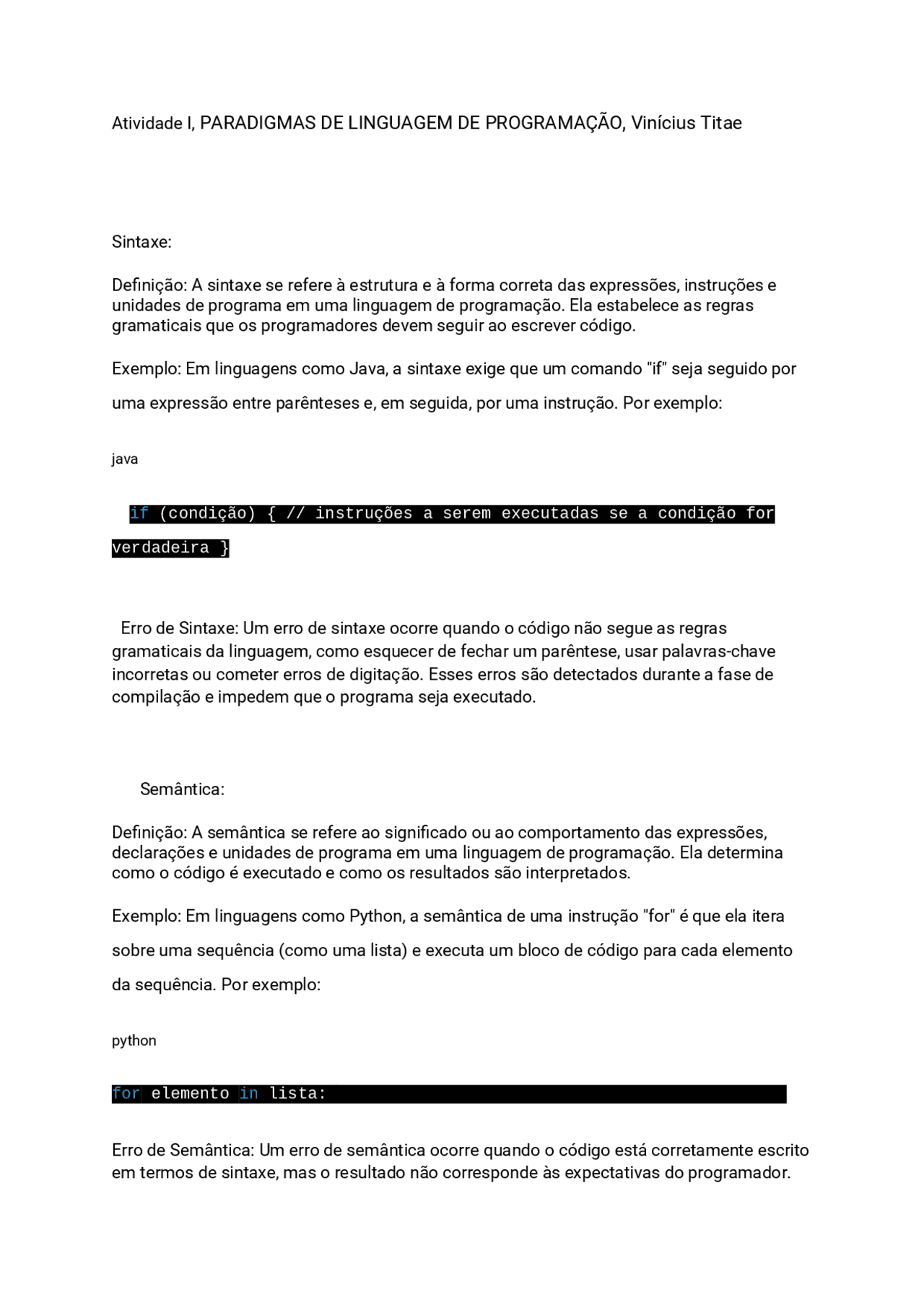 Paradigmas exercicio 1 | Exercícios Paradigmas da Programação | Docsity