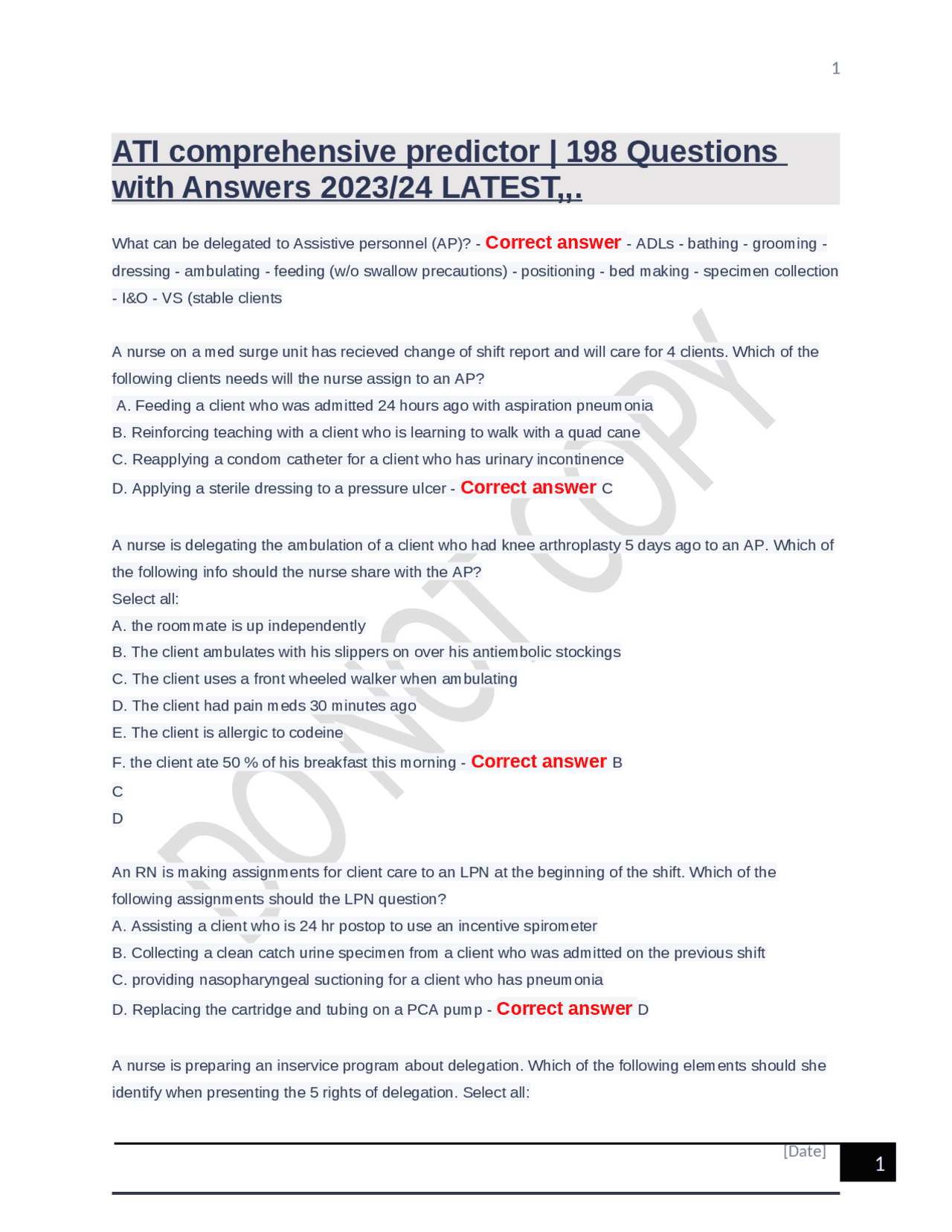 ATI comprehensive predictor | 198 Questions with Answers 2023/24 LATEST ...