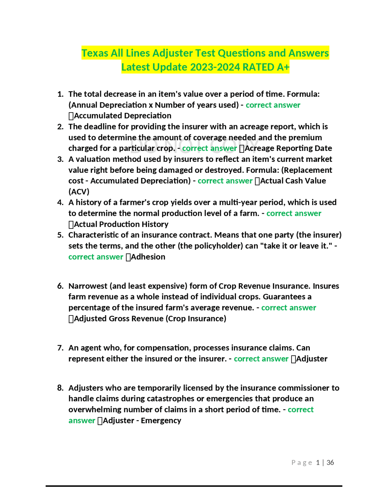 Texas All Lines Adjuster Test Questions and Answers Latest Update 2023 ...