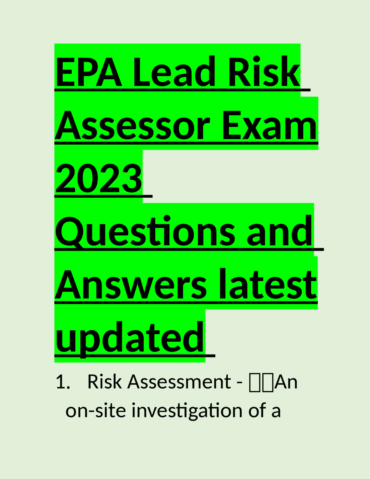 EPA Lead Risk Assessor Exam 2023 Questions and Answers | Exams ...