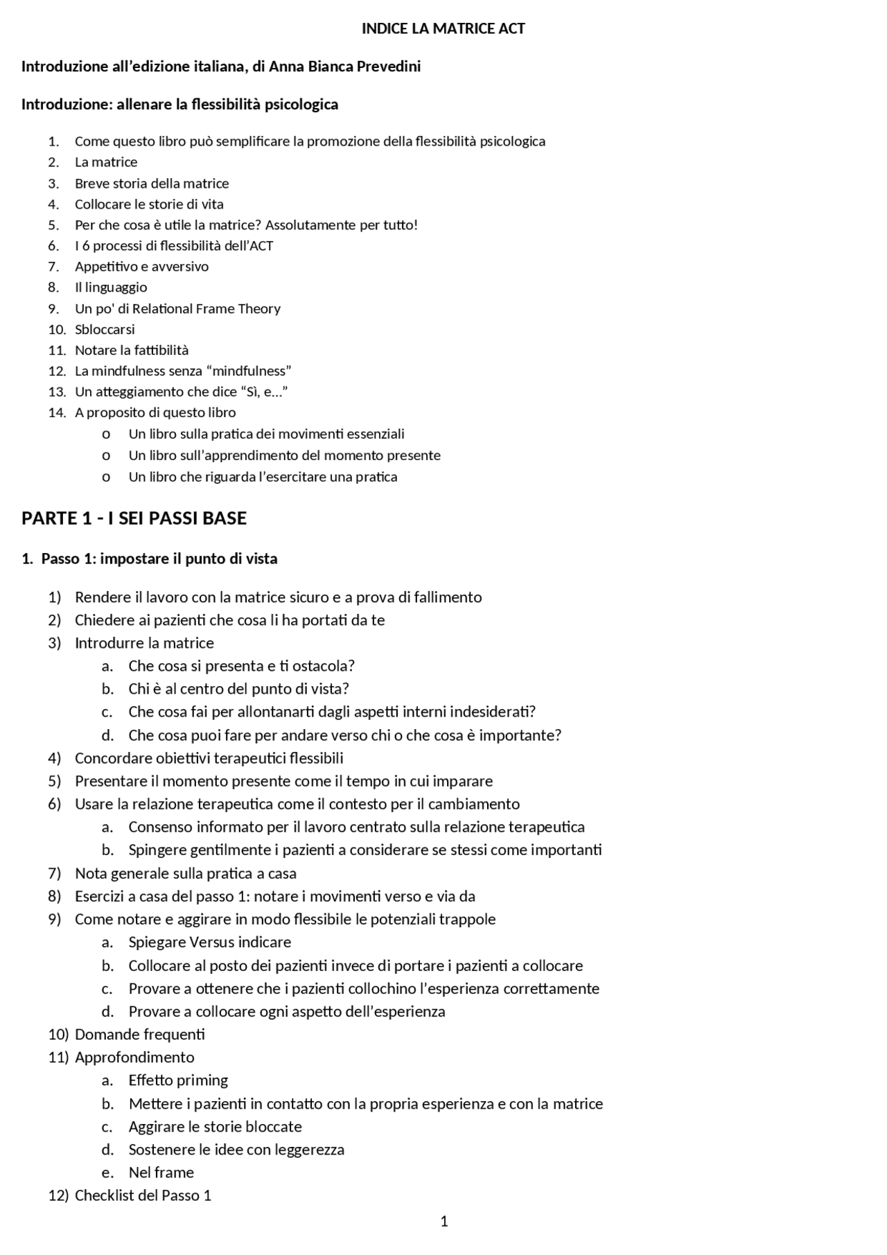 INDICE completo La matrice ACT. Guida all'utilizzo nella pratica ...