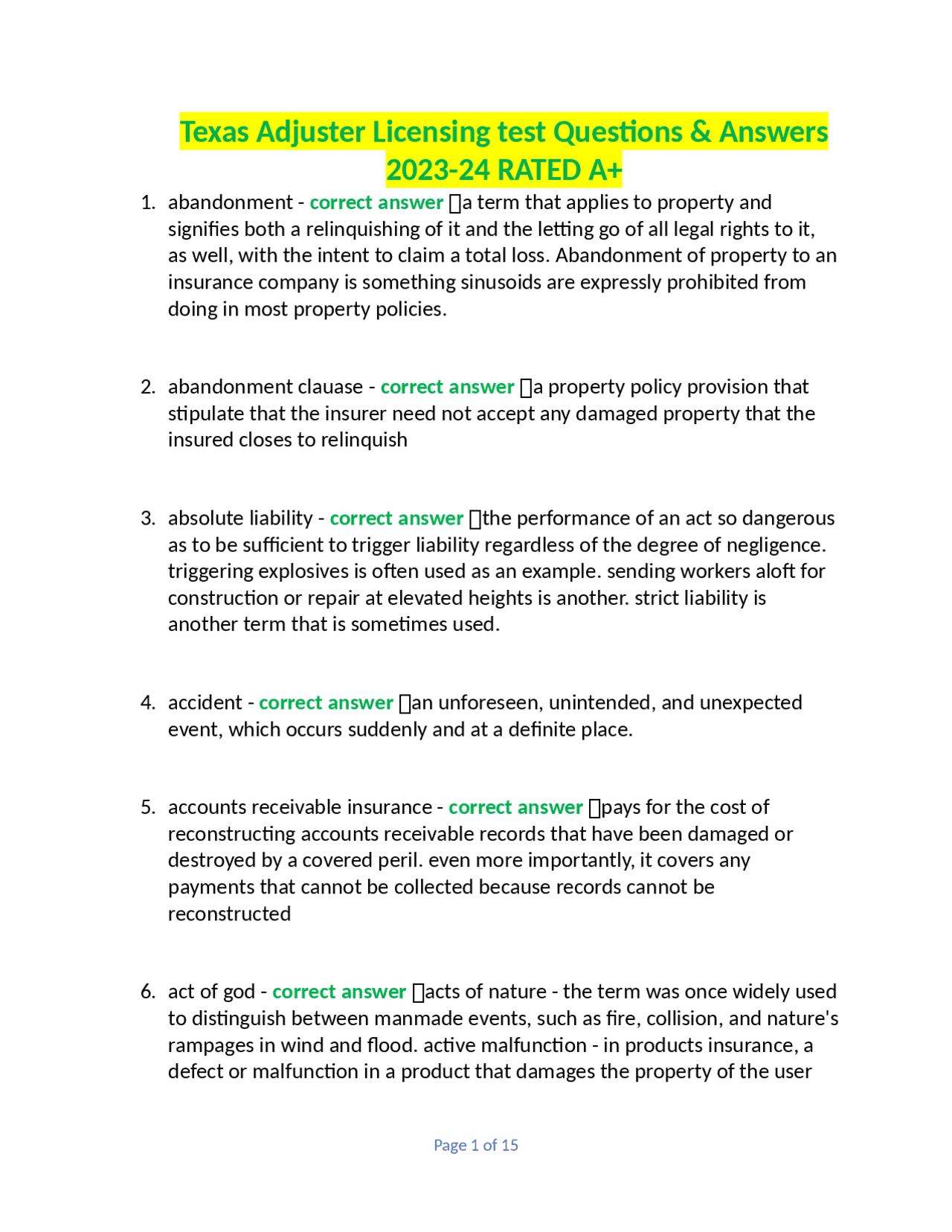 Texas Adjuster Licensing Test Questions & Answers 2023-24 | Exams Law ...