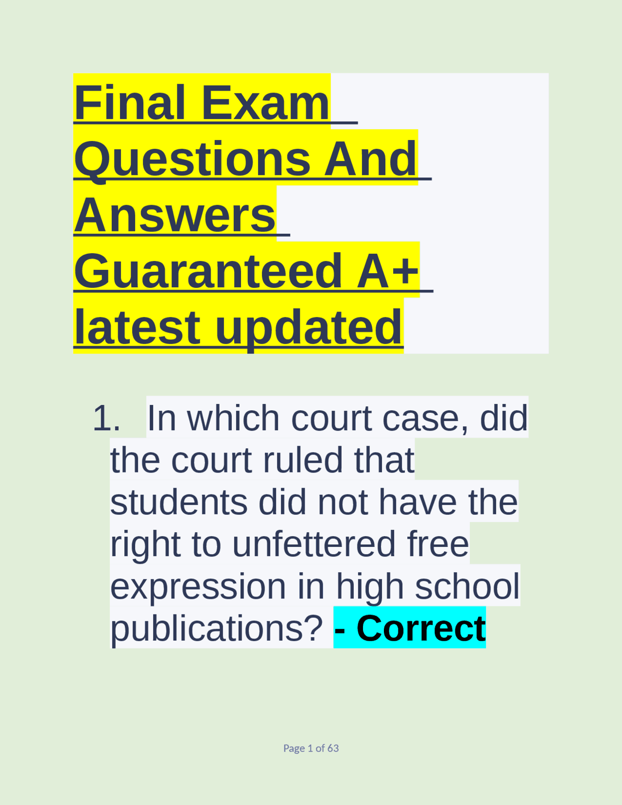Final Exam Questions And Answers Guaranteed A Latest Updated Exams