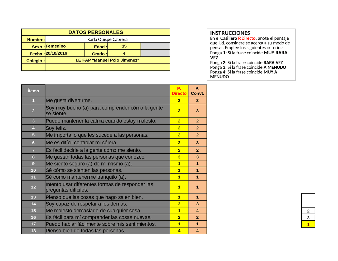 Prueba de Bar on, pruebas psicologicas, excel, inteligencia emocional ...