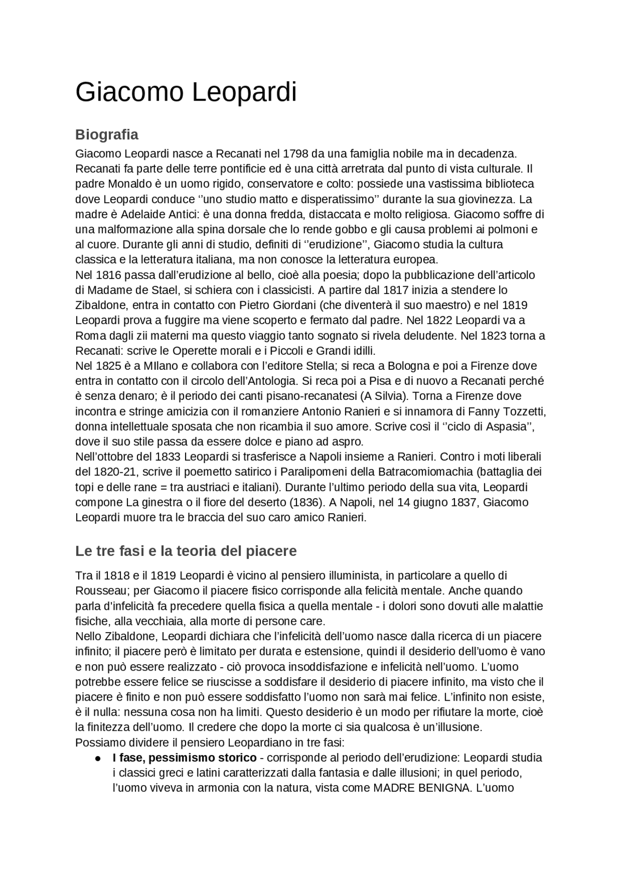 Giacomo Leopardi: biografia, pensiero e opere | Dispense di Italiano ...
