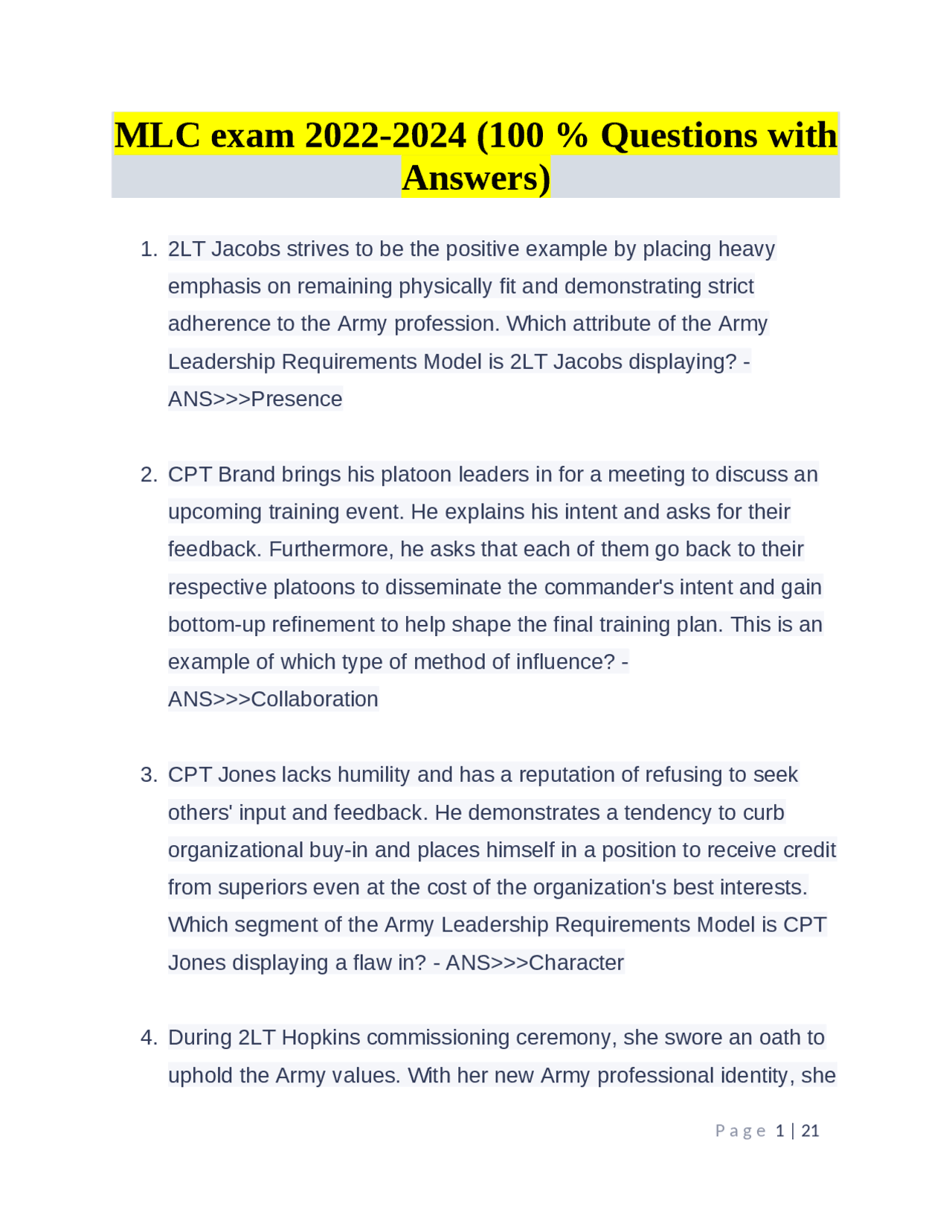 MLC exam 2022-2024 (100 % Questions with Answers) | Exams Nursing | Docsity