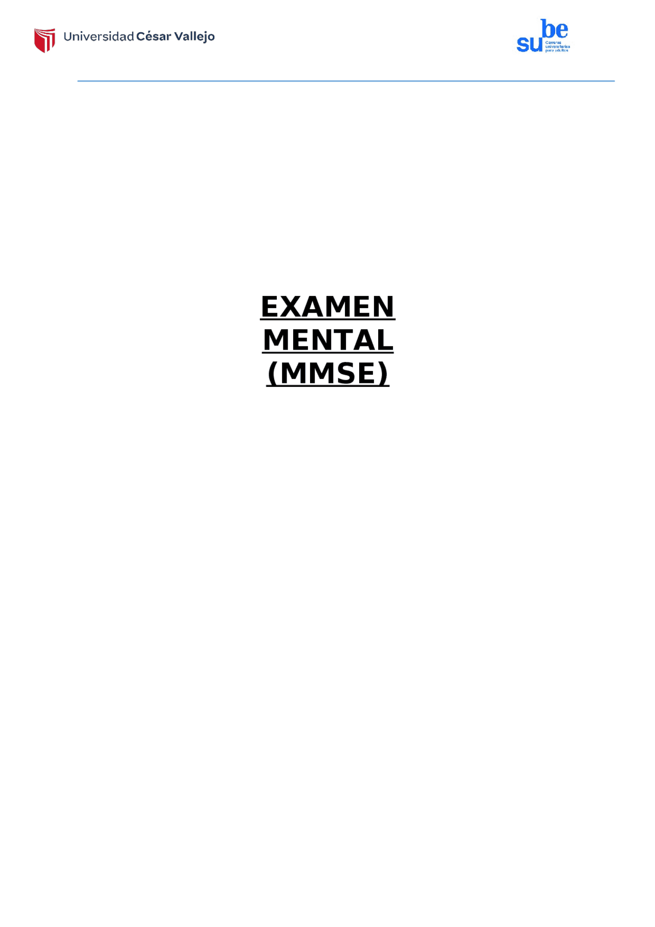 EXAMEN MENTAL (MMSE) | Exámenes de Psicología | Docsity