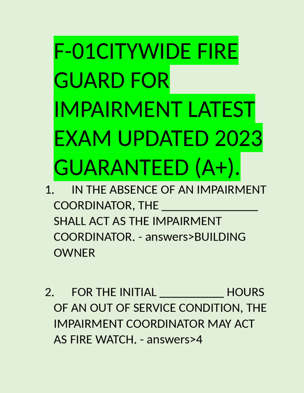 Citywide Fire Guard for Impairment Exam | Exams Safety and Fire ...