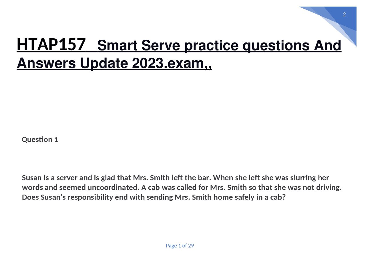 HTAP157 Smart Serve practice questions And Answers Update 2023.exam. | Exams Hospitality and ...