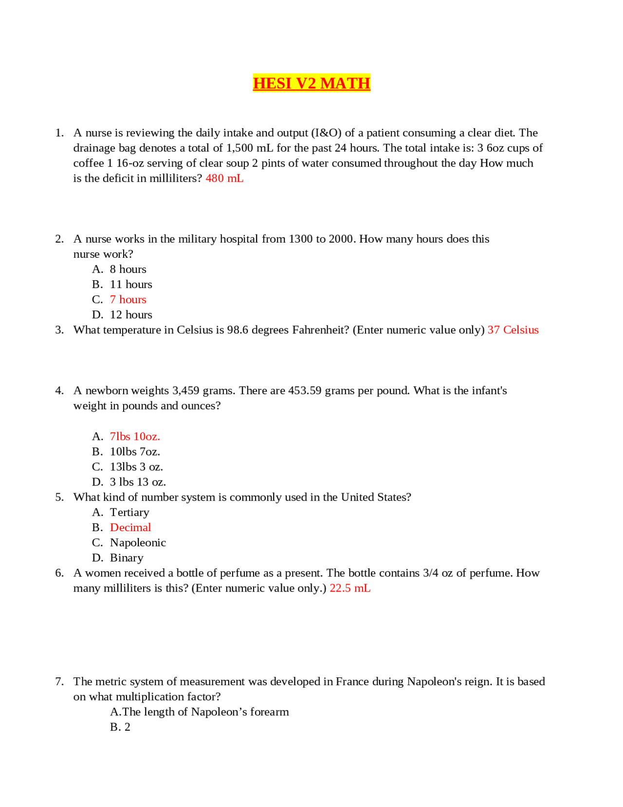 HESI V2 MATHHESI V2 MATH | Exams Mathematics | Docsity