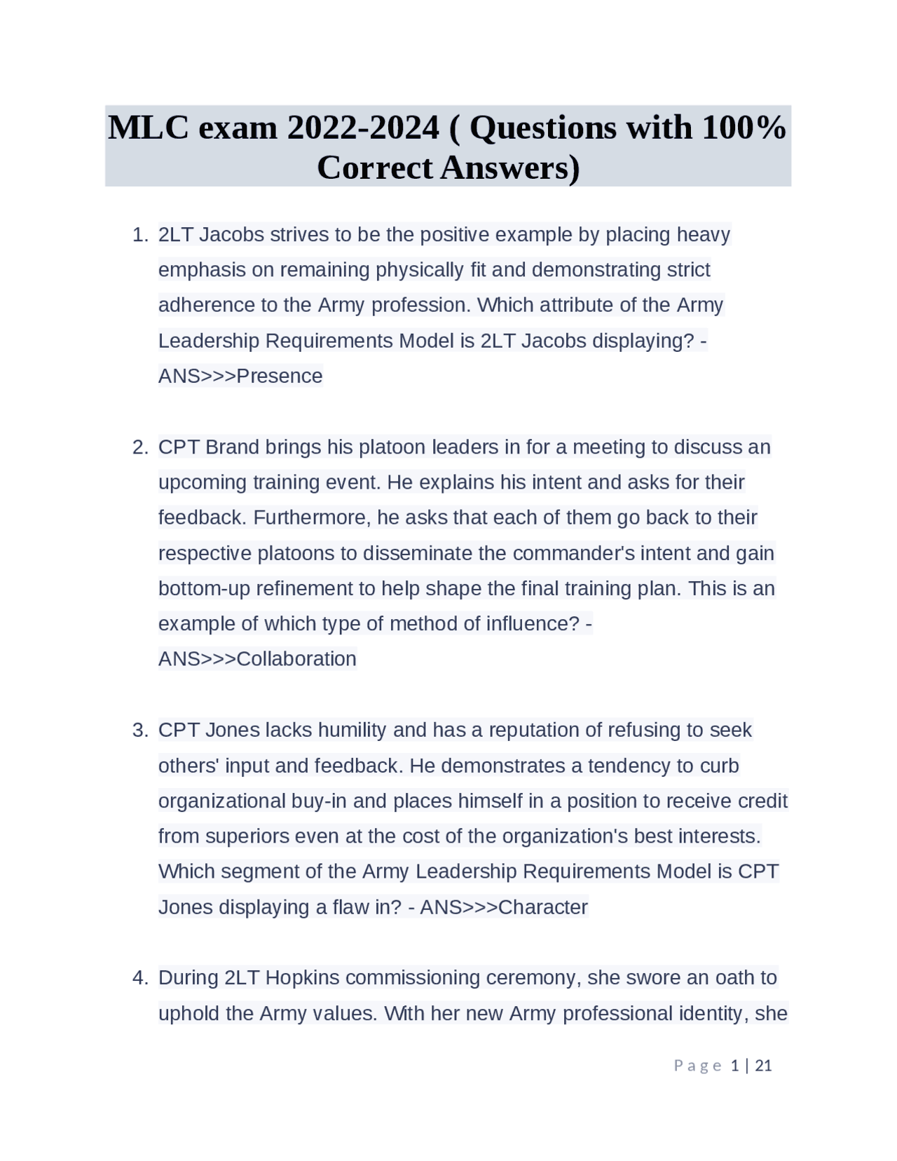 MLC exam 2022-2024 ( Questions with 100% Correct Answers) | Exams ...