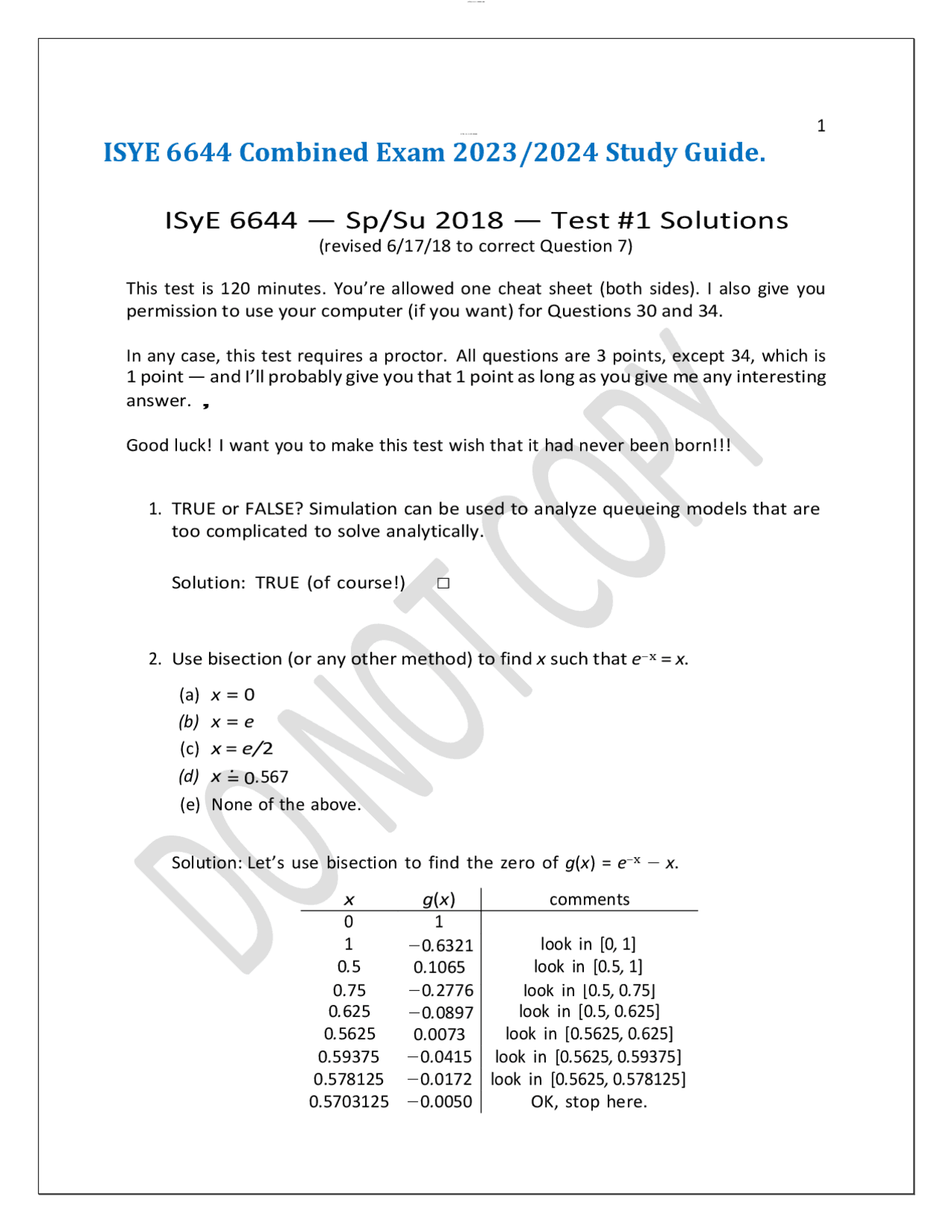 ISYE 6644 Combined Exam 2023/2024 Study Guide. | Exams Information ...