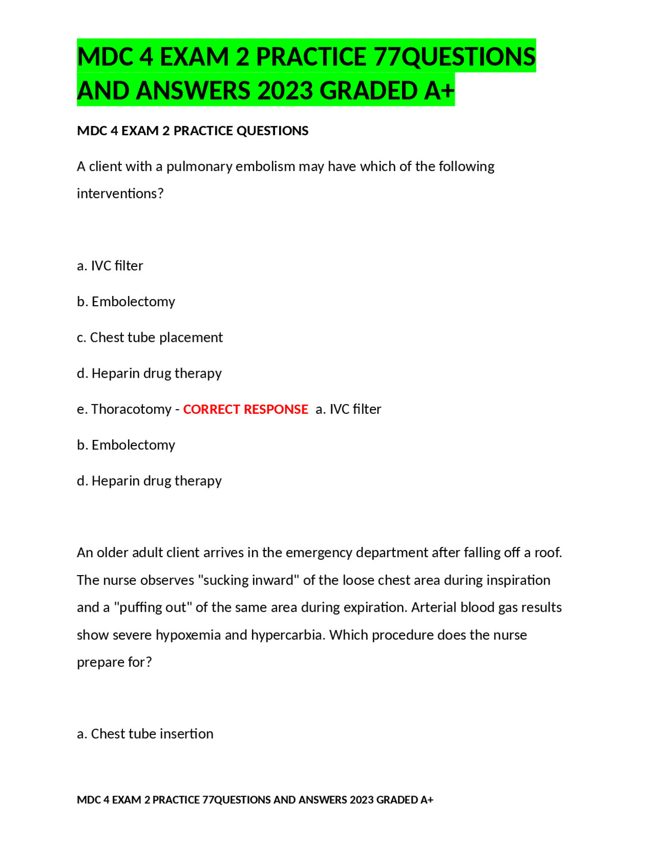 MDC 4 EXAM 2 PRACTICE 77QUESTIONS AND ANSWERS 2023 GRADED A+ | Exams ...