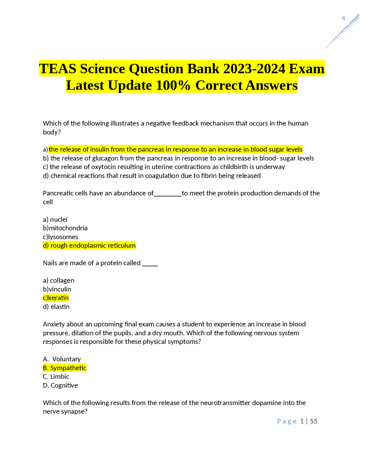 TEAS Science Question Bank 2023-2024 Exam Latest Update | Exams Medical ...